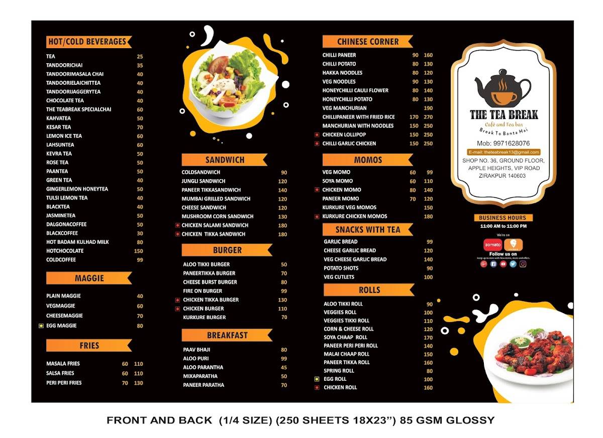 Menu at The Tea Break, Zirakpur