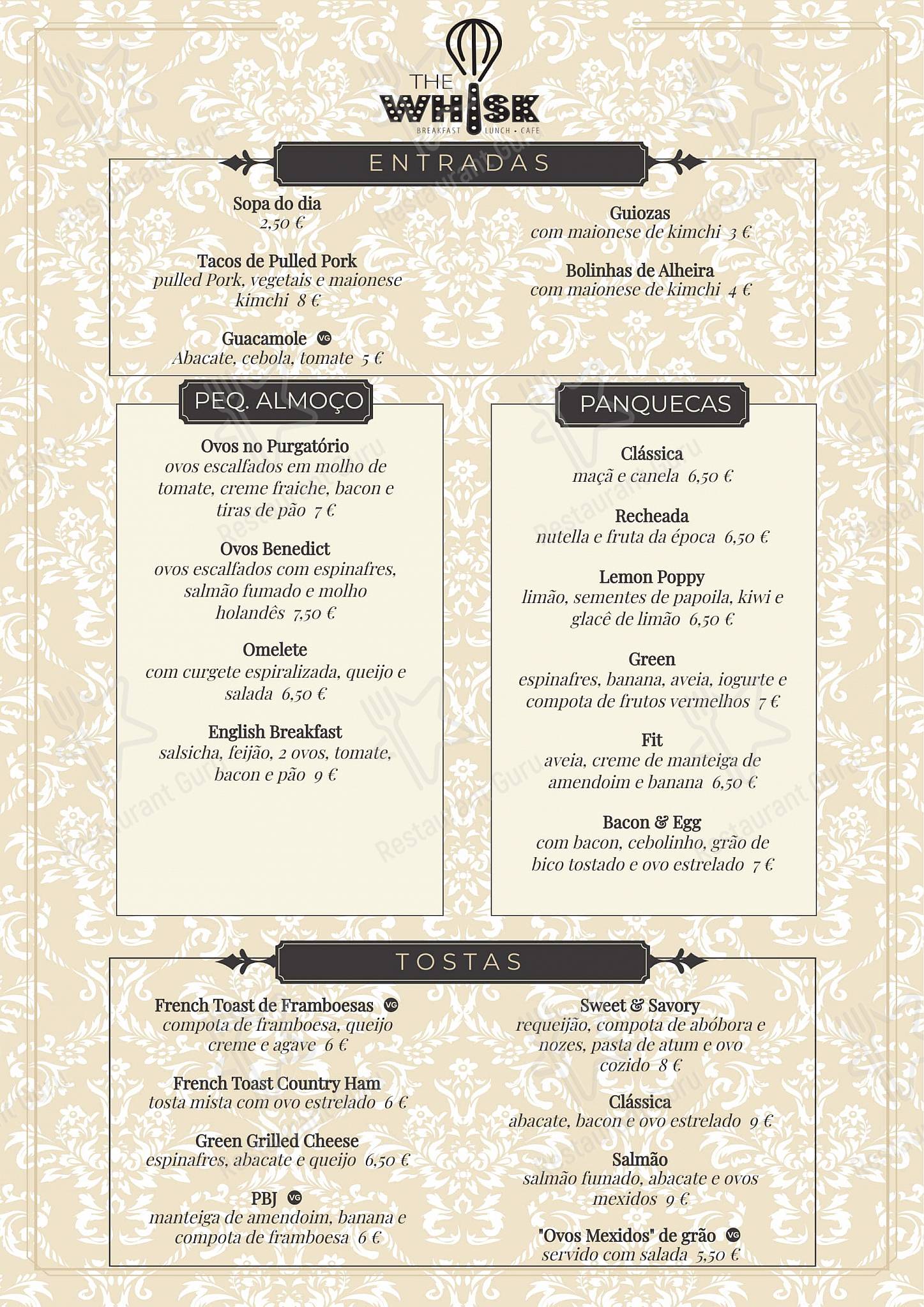 Menu at The Whisk Cafe, Lisbon