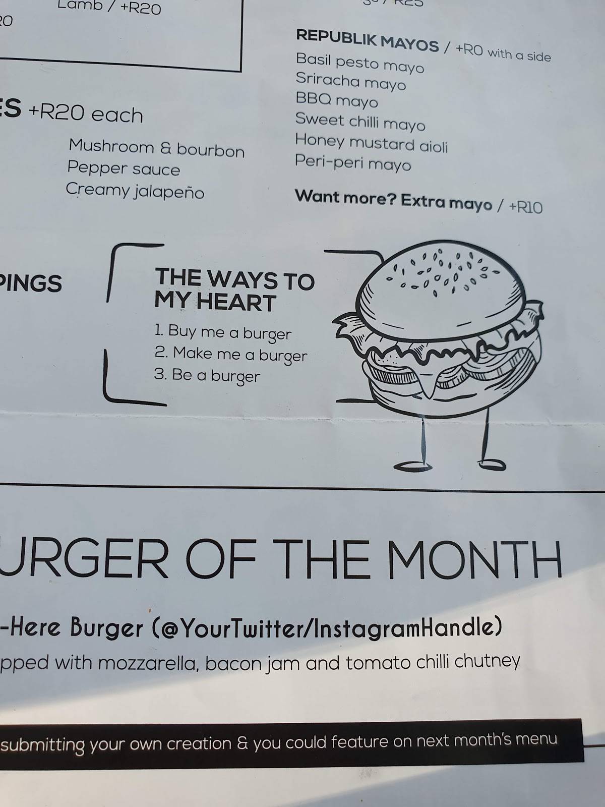 Menu at The Wing Republic on Florida Road, Durban