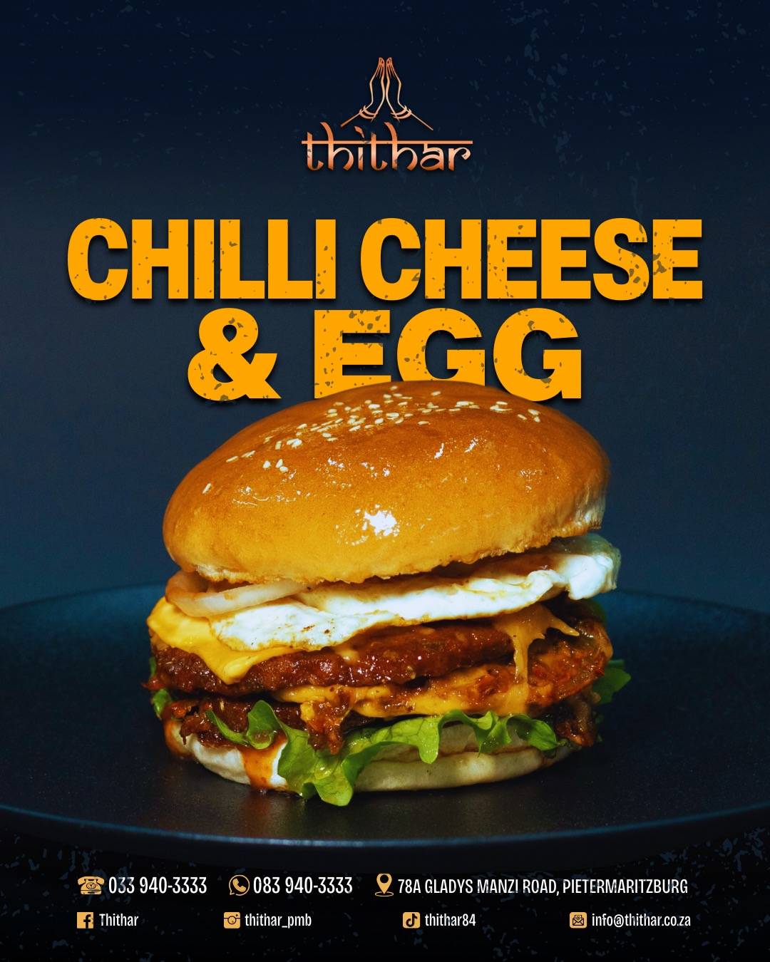 Menu at Thithar restaurant, Pietermaritzburg