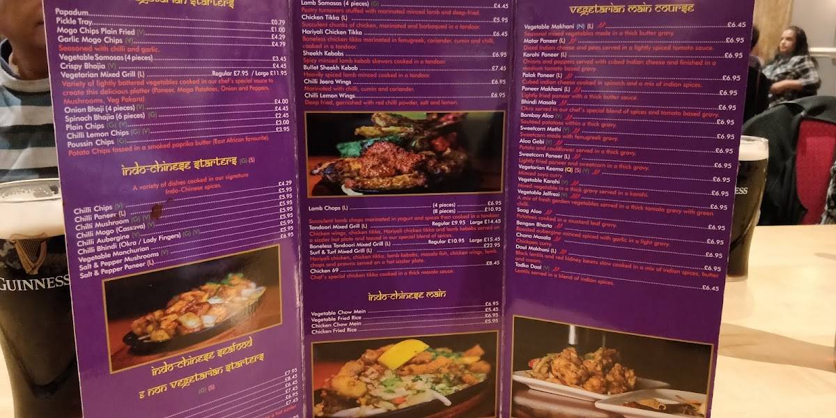 Menu at Three Kilns restaurant, Leicester
