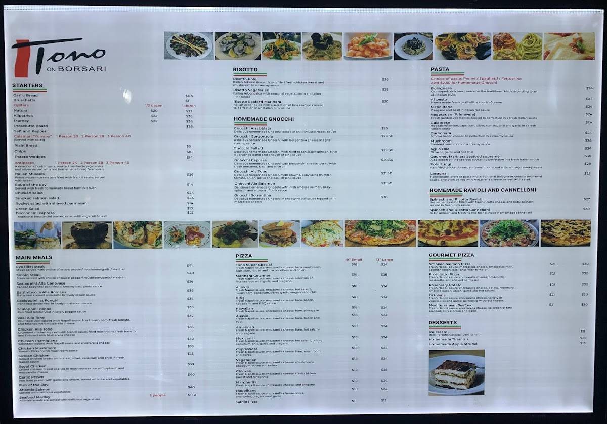 Menu at Tiamo restaurant, Carlton