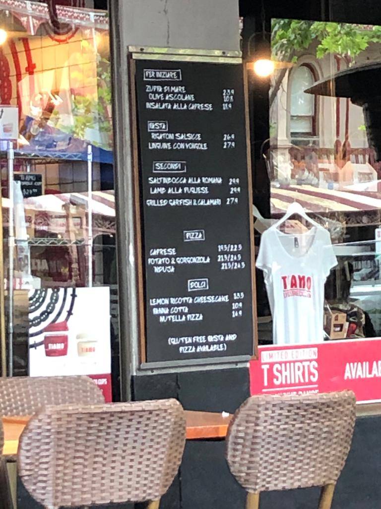 Menu at Tiamo restaurant, Carlton