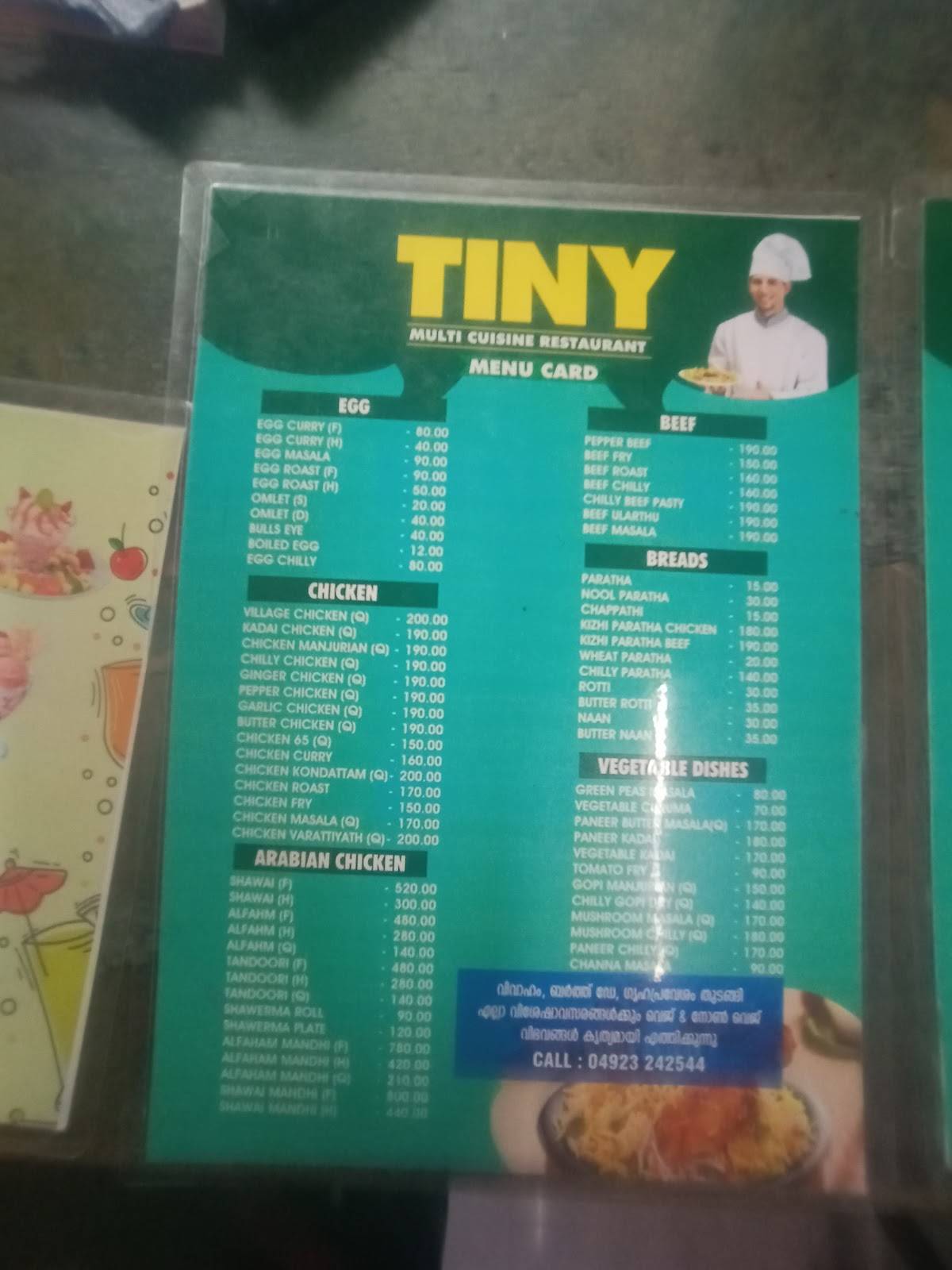 Menu at Tiny Restaurant, Nenmara