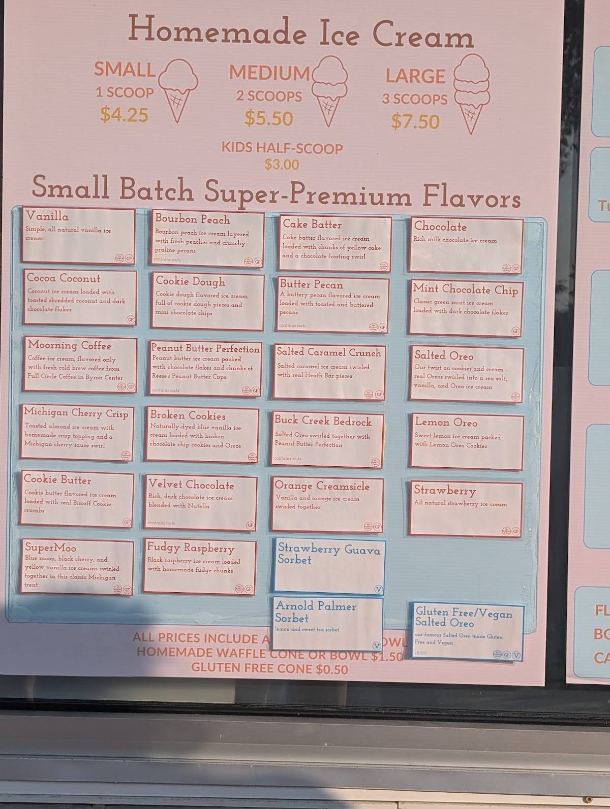 Menu at Tippy Cow Ice Cream, Grandville