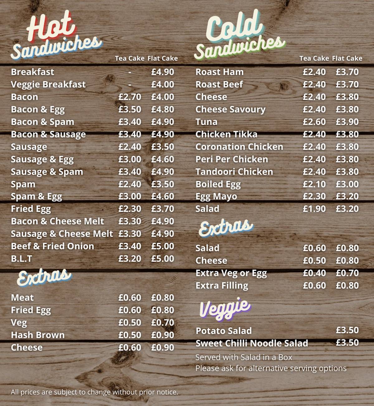 Menu at Tummy First, Bradford