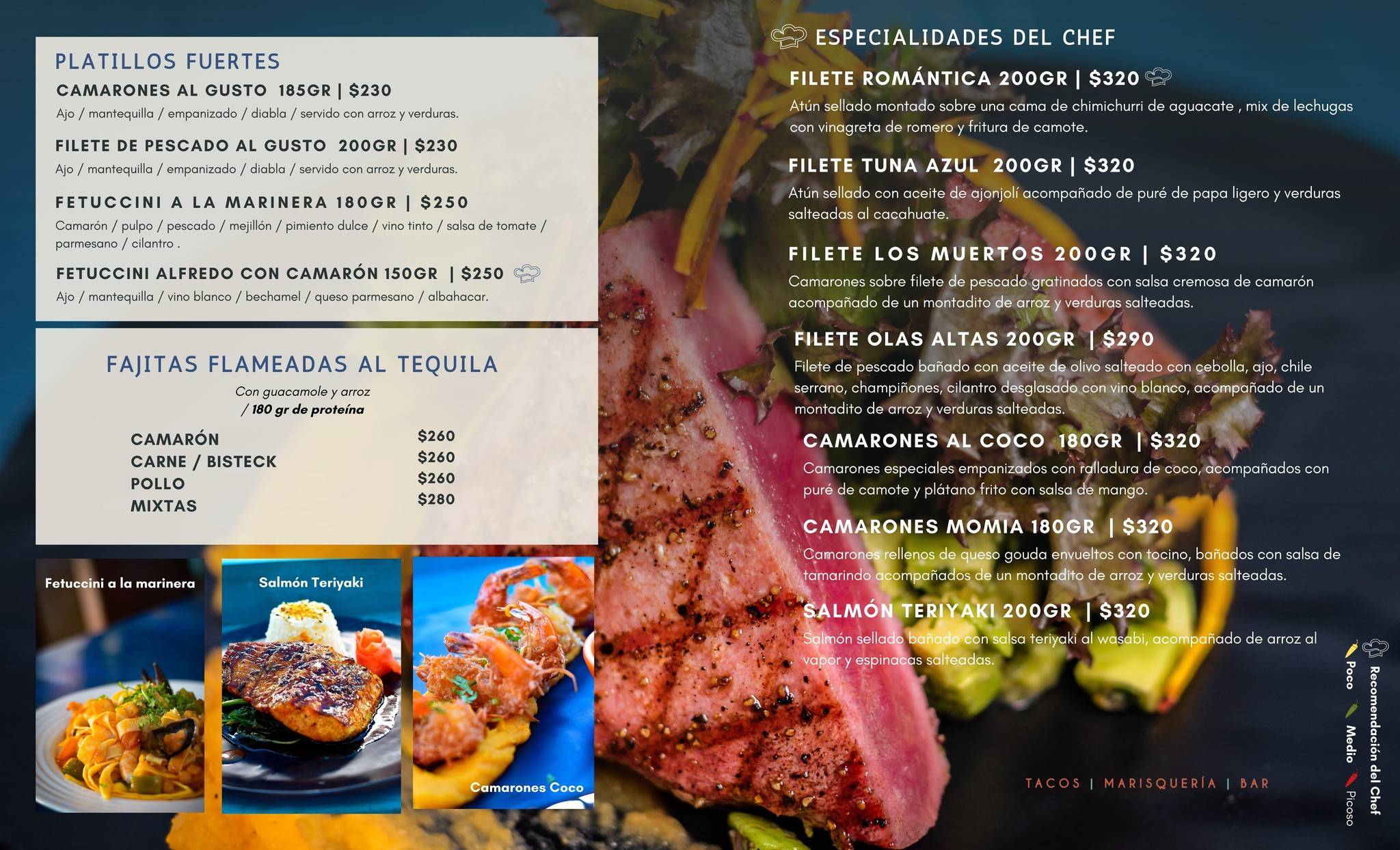 Menu at Tuna Azul Zona Romantica restaurant, Puerto Vallarta