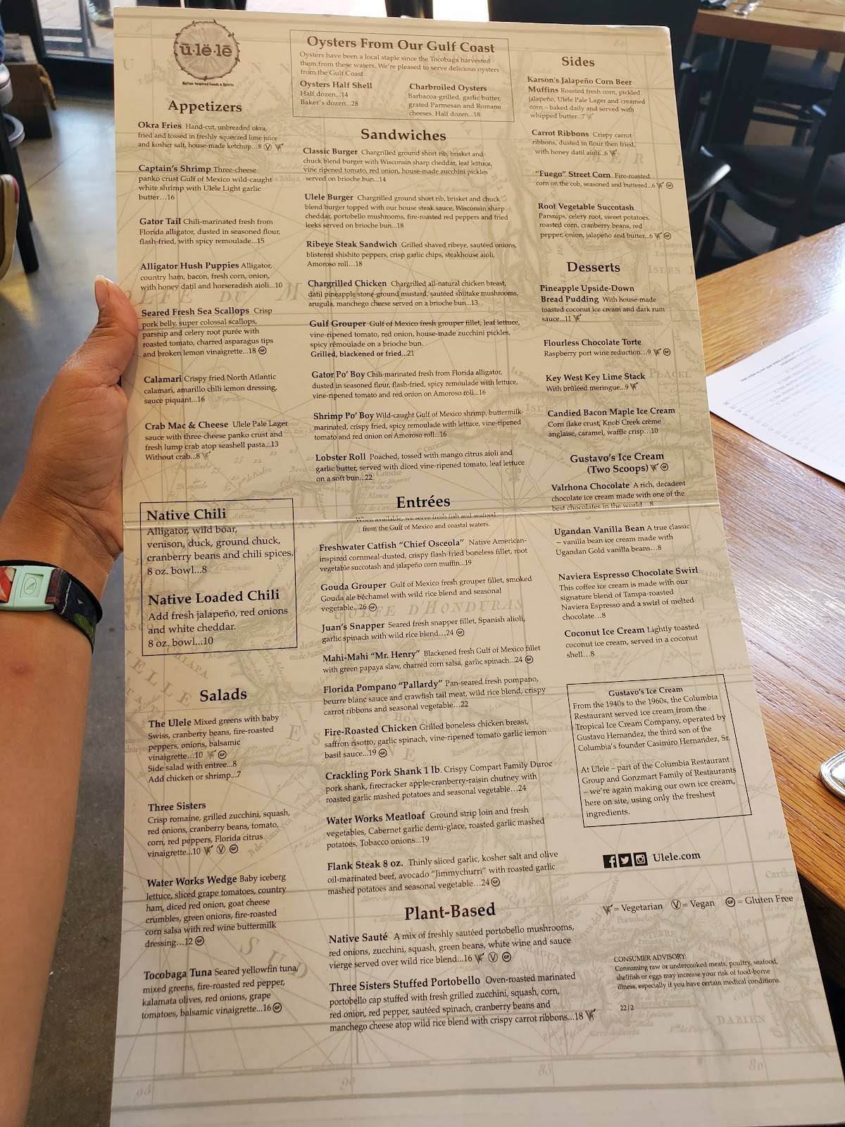Menu at Ulele restaurant, Tampa, N Highland Ave