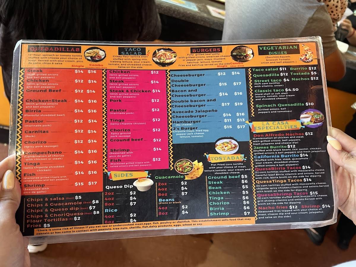 Menu at University Tacos and Burritos restaurant, Birmingham