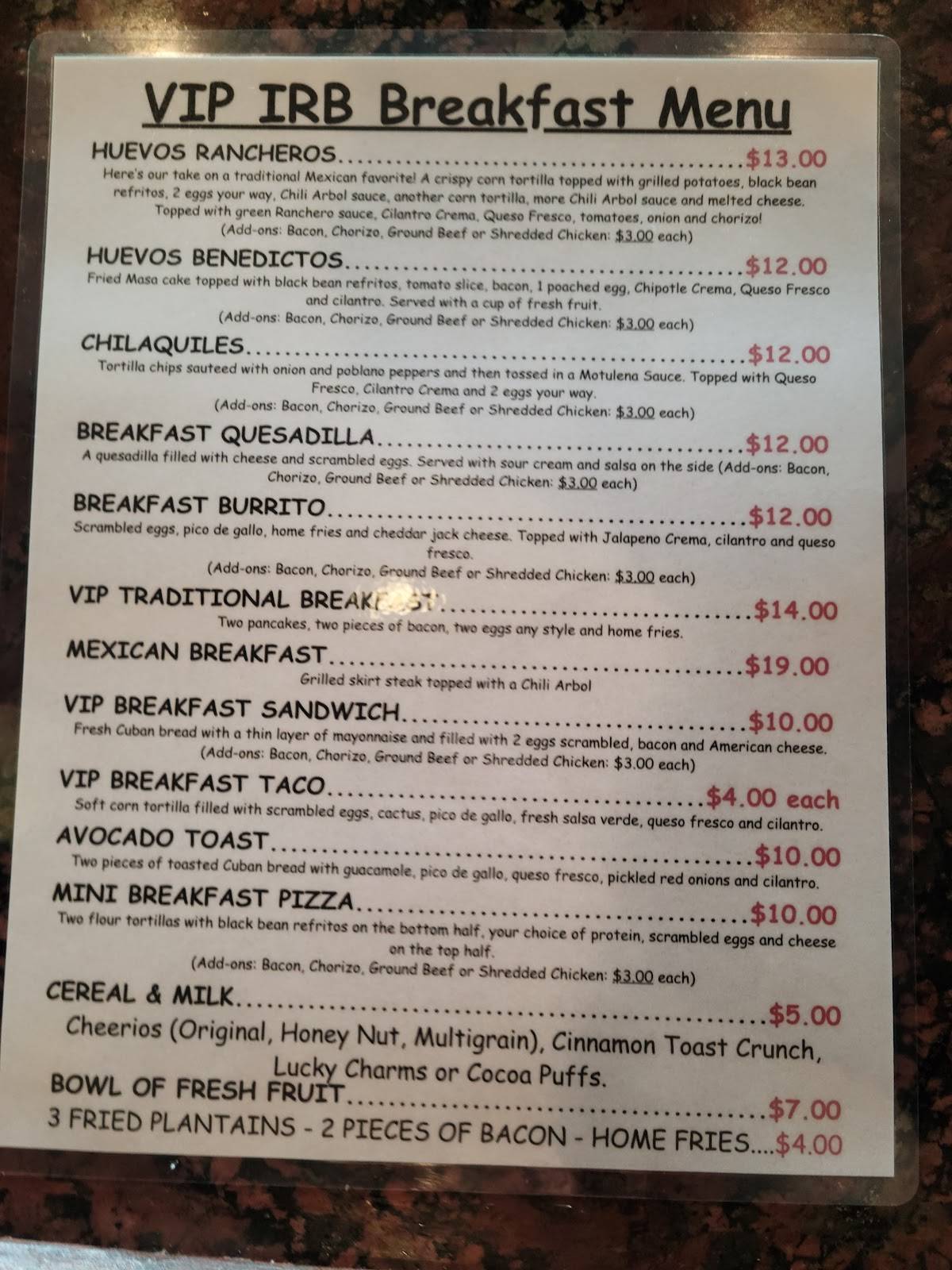 Carta del restaurante VIP Mexican American Cuisine IRB, Indian Rocks Beach