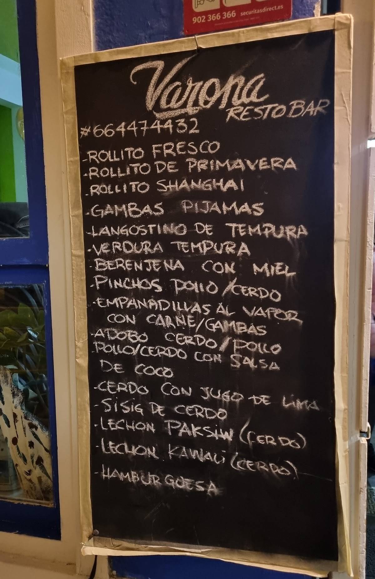 Menu at Varona resto bar, Torreguadiaro
