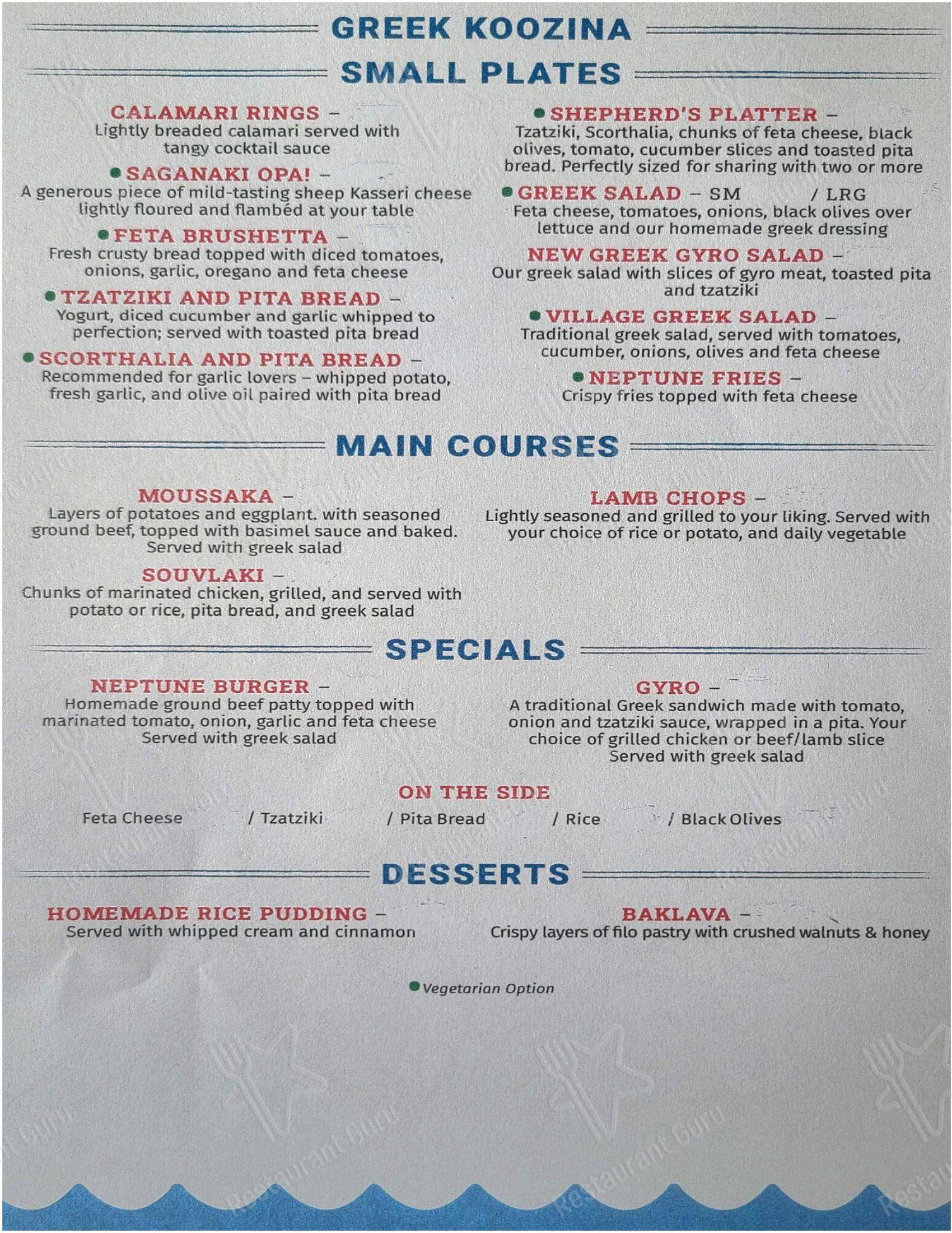 Menu at Walters & Neptunes Restaurant, Port Colborne