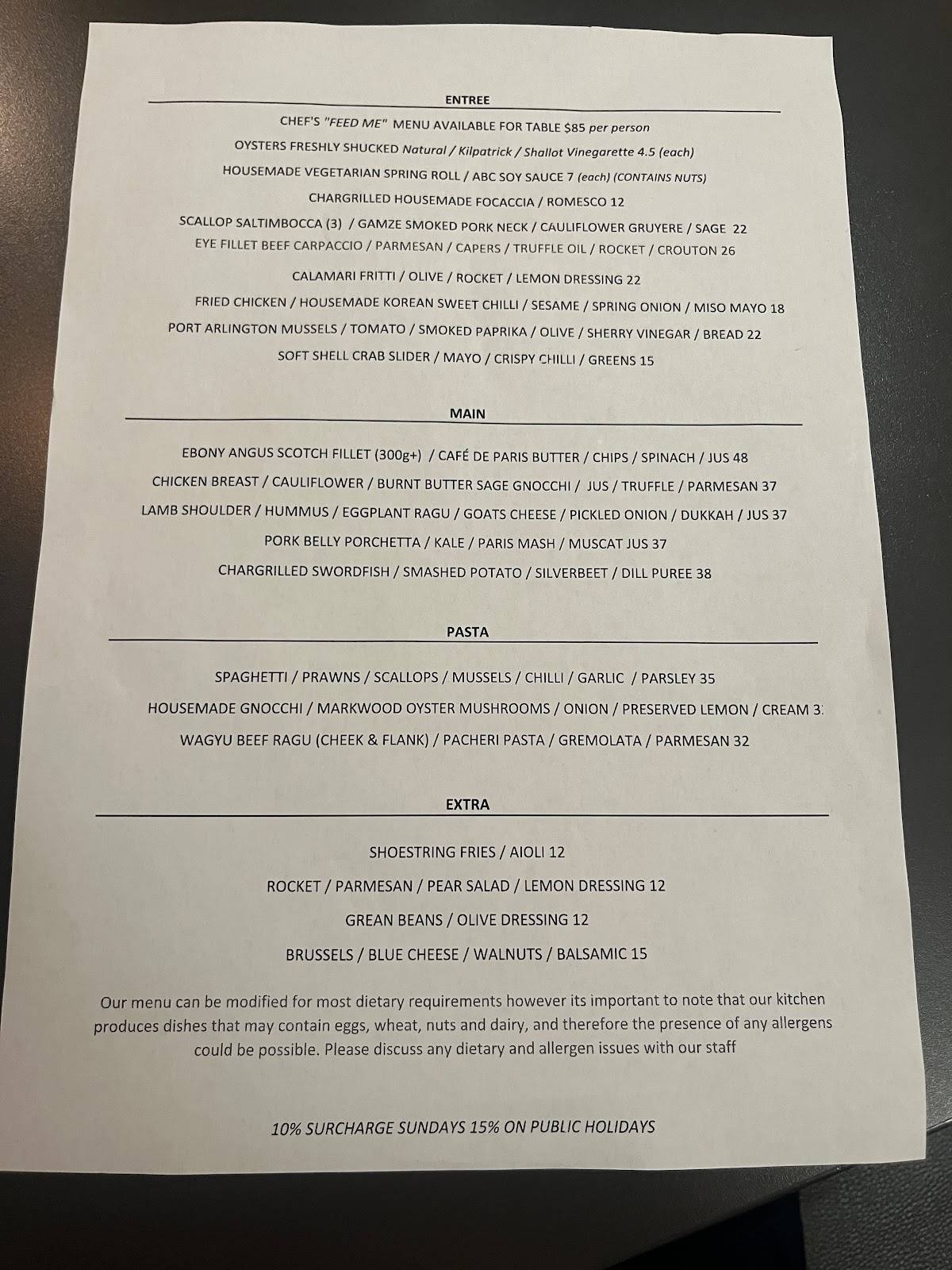 Menu at Watermarc Dining restaurant, Wangaratta