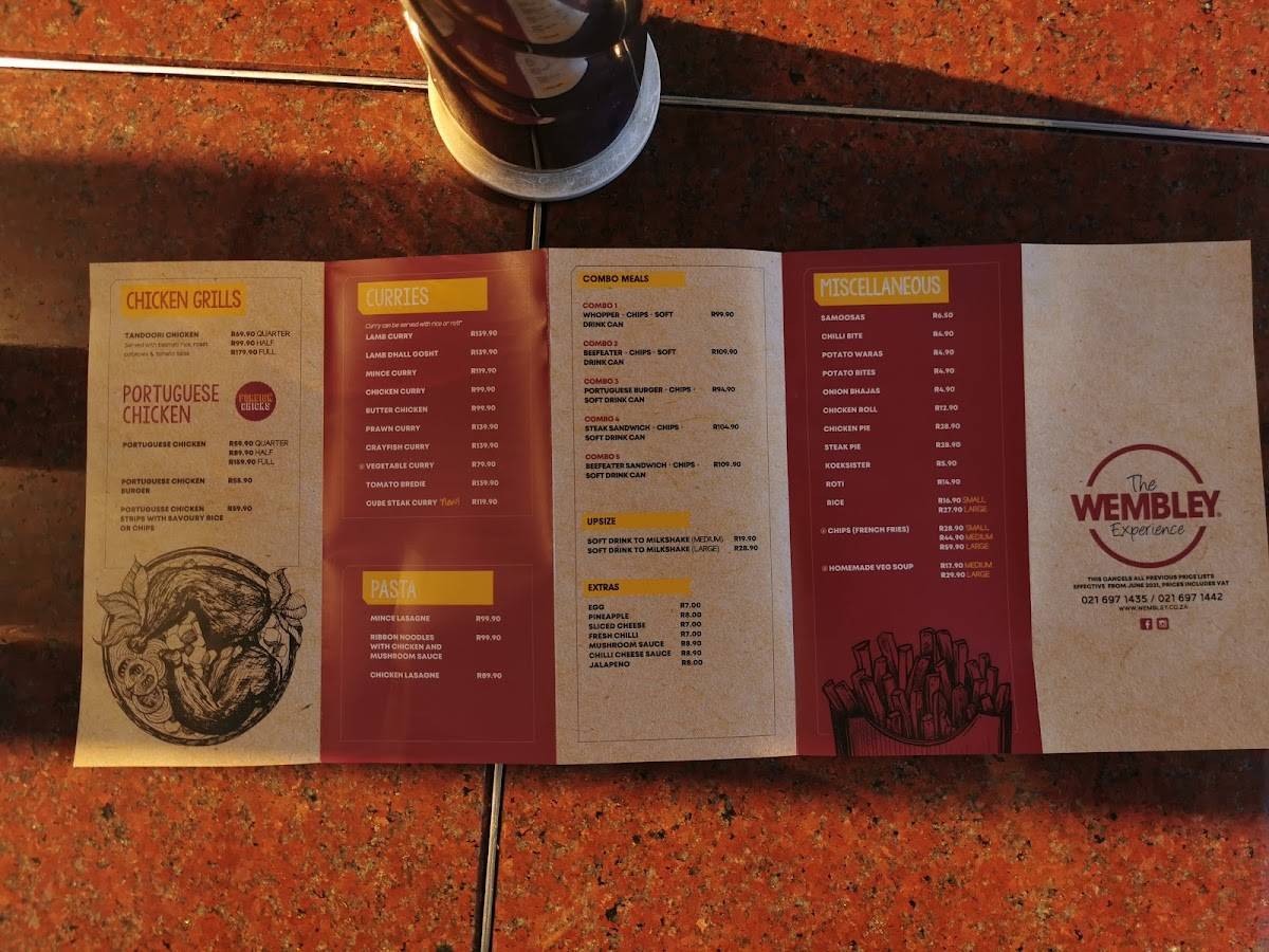 Menu at Wembley Roadhouse restaurant, Cape Town, Belgravia Road