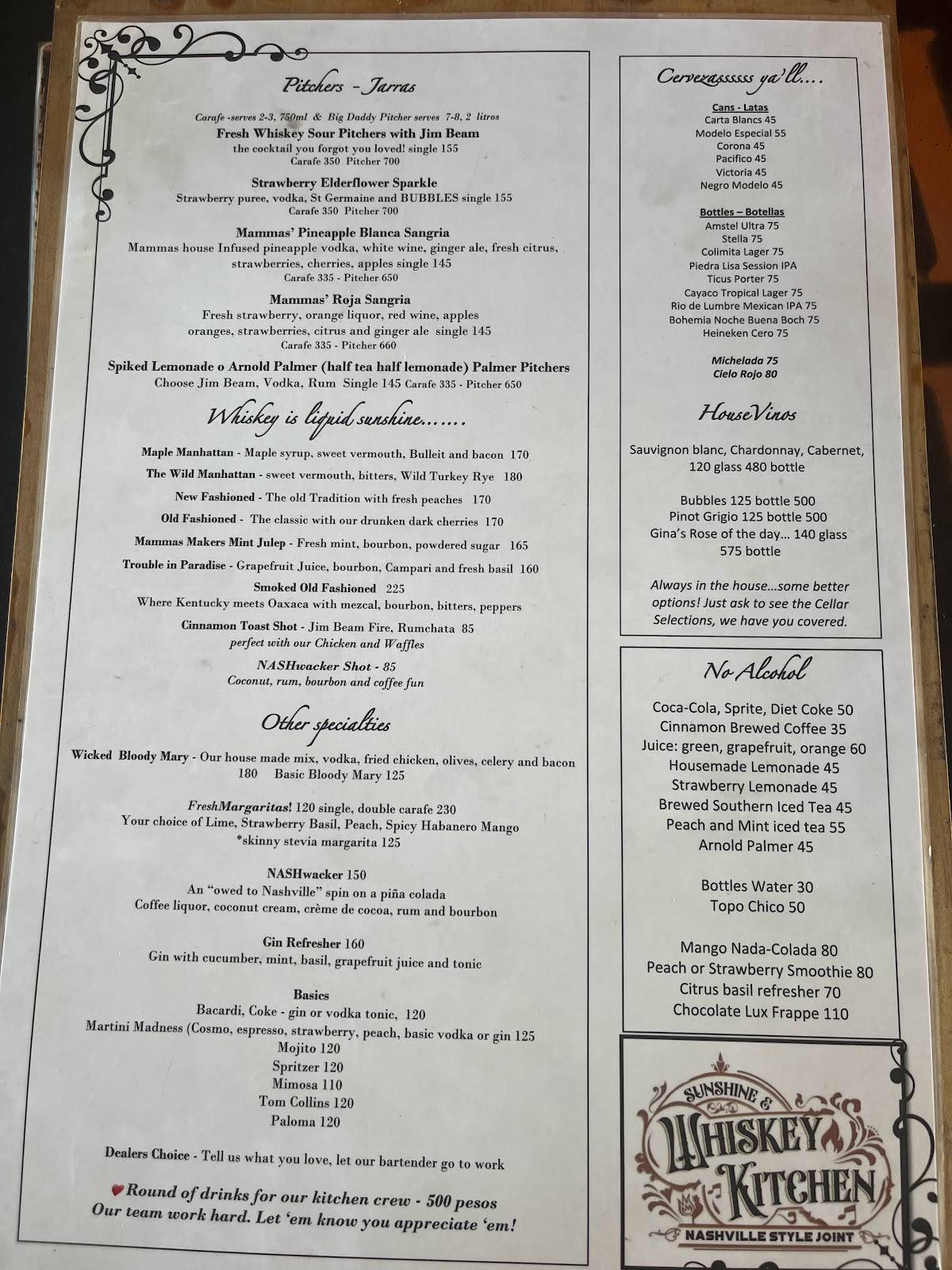 Menu at Whiskey Kitchen PV restaurant, Puerto Vallarta