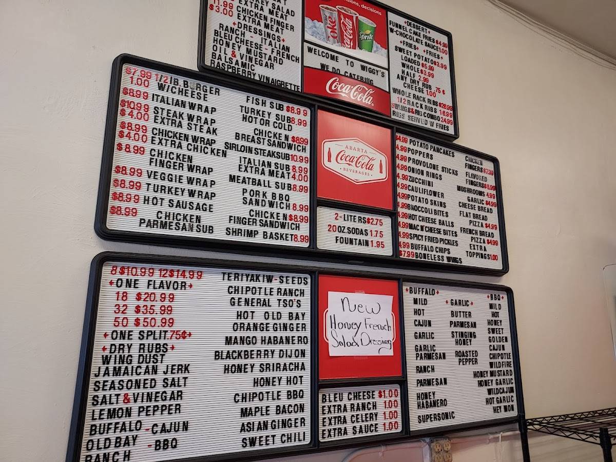 Menu at Wiggy’s restaurant, Pittsburgh