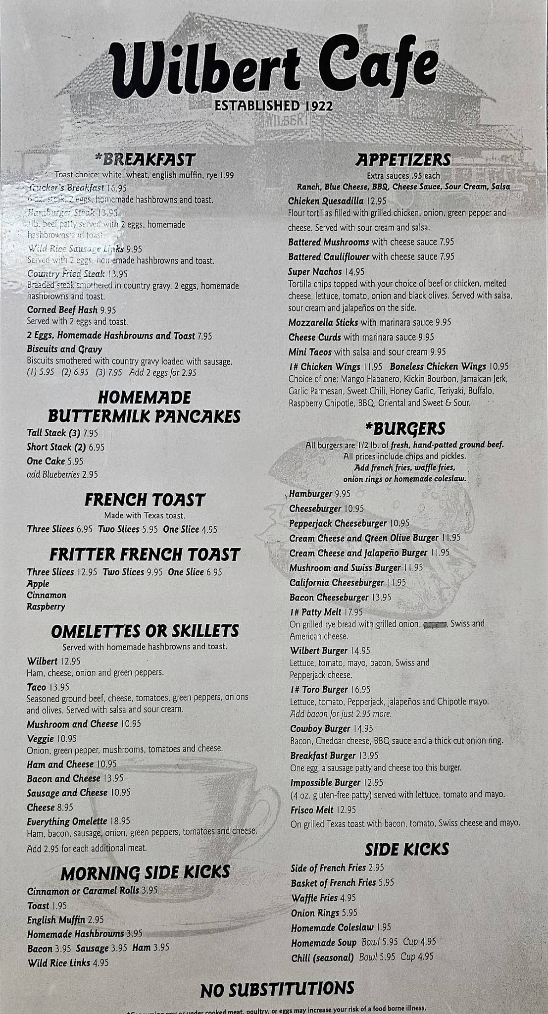 Menu at Wilbert Cafe & El Toro Lounge, Cotton