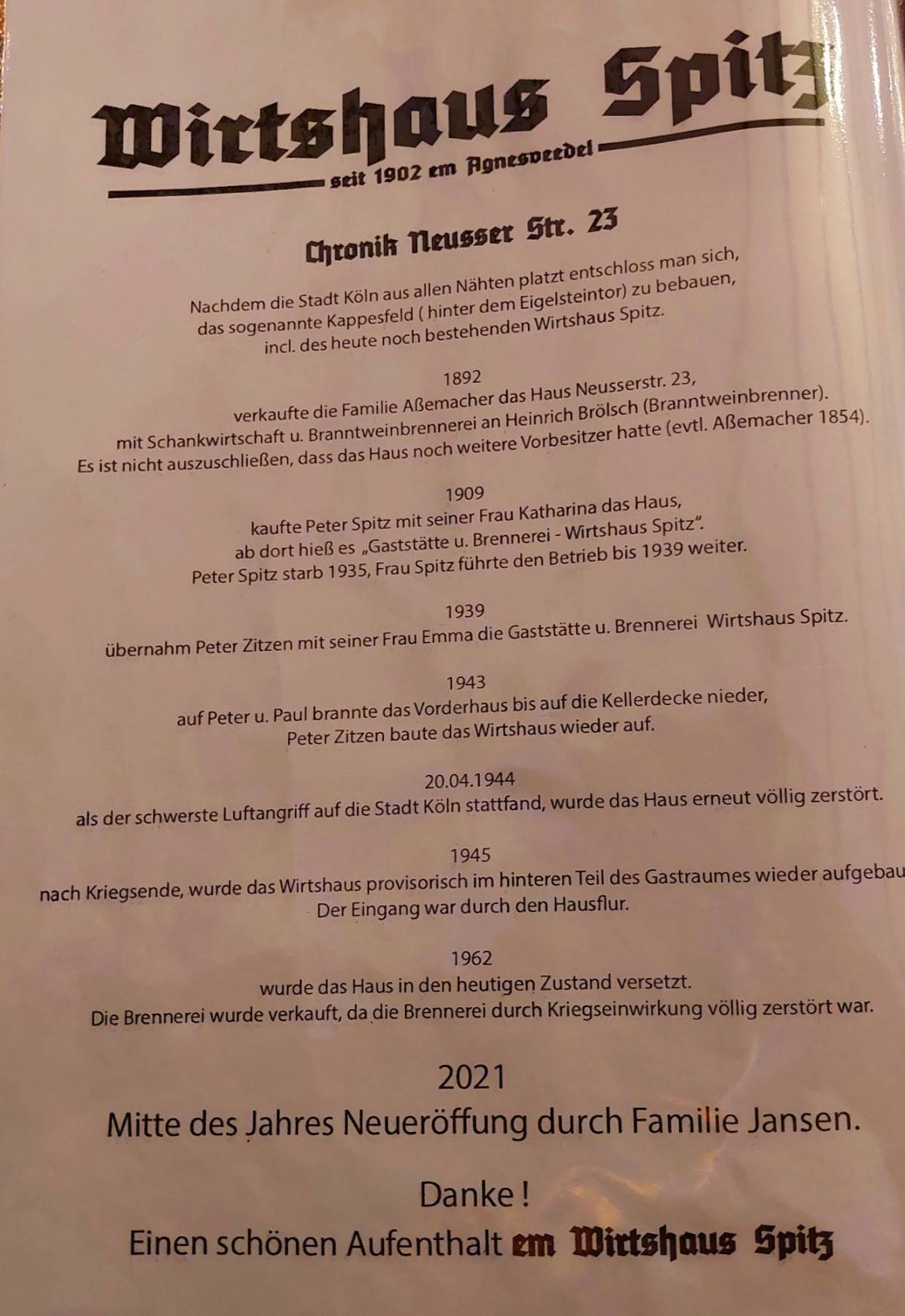 Speisekarte von Wirtshaus Spitz restaurant, Köln, Neusser Straße 23