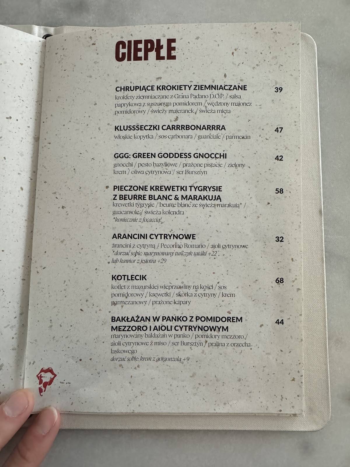Menu at Włoski Strajk Italian Sharing restaurant, Warsaw