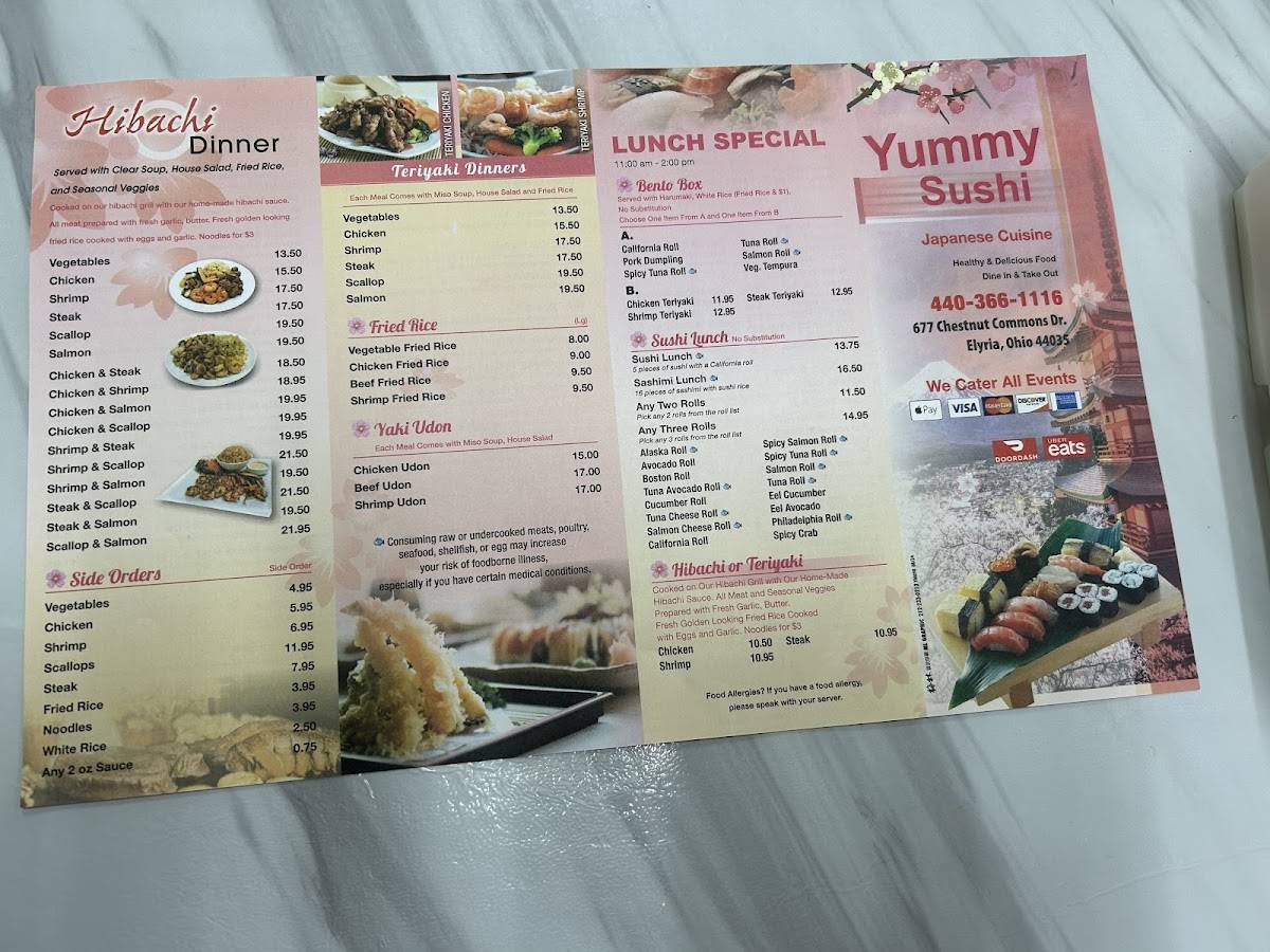 Menu at Yummy Sushi restaurant, Elyria