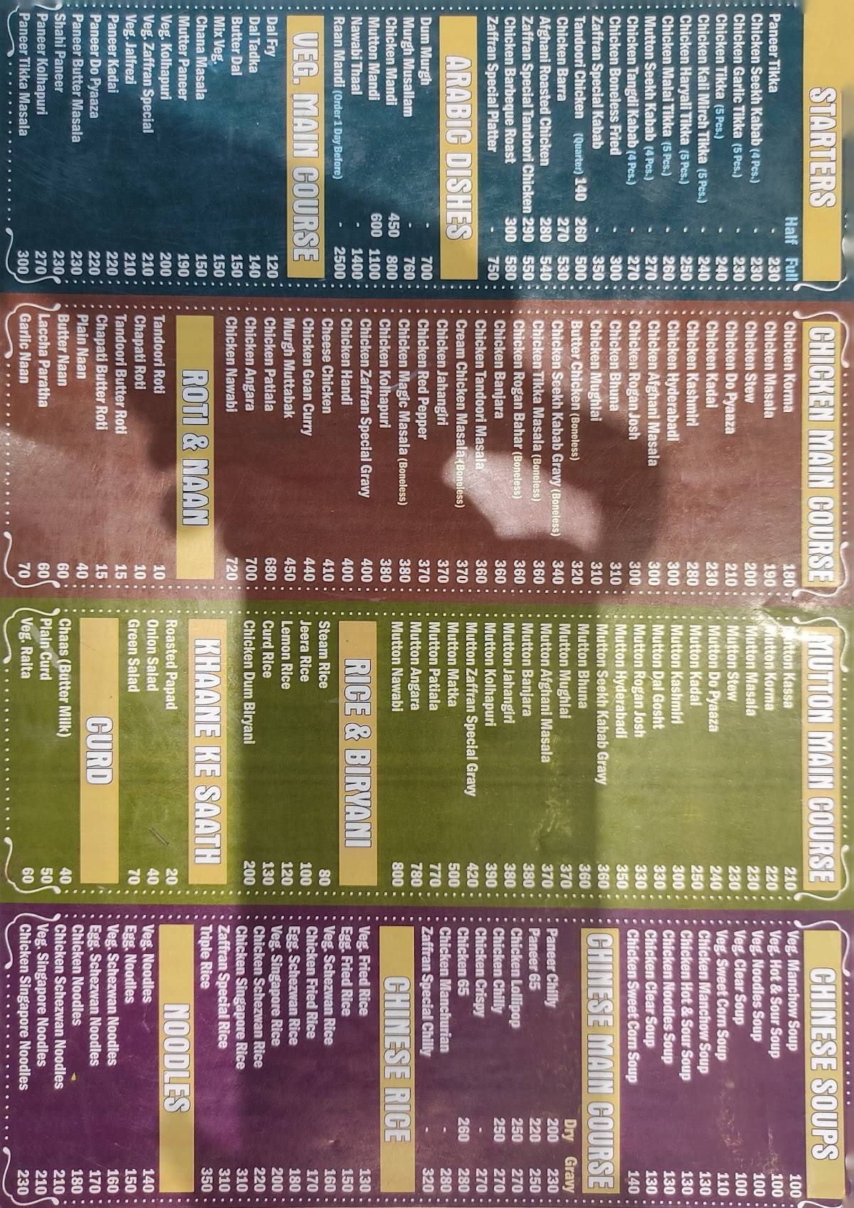 Menu at Zaffran Restaurant, Ajmer