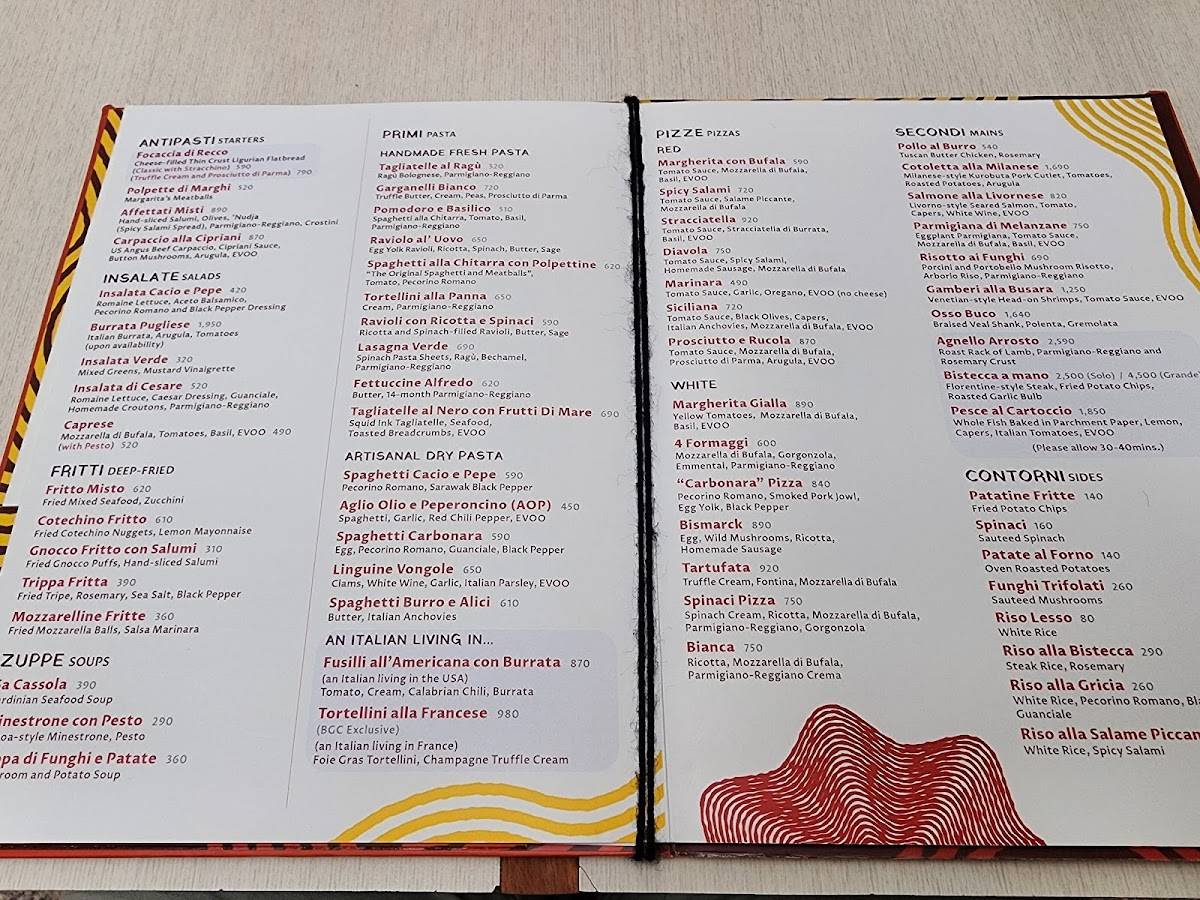 Menu at a mano BGC restaurant, Taguig