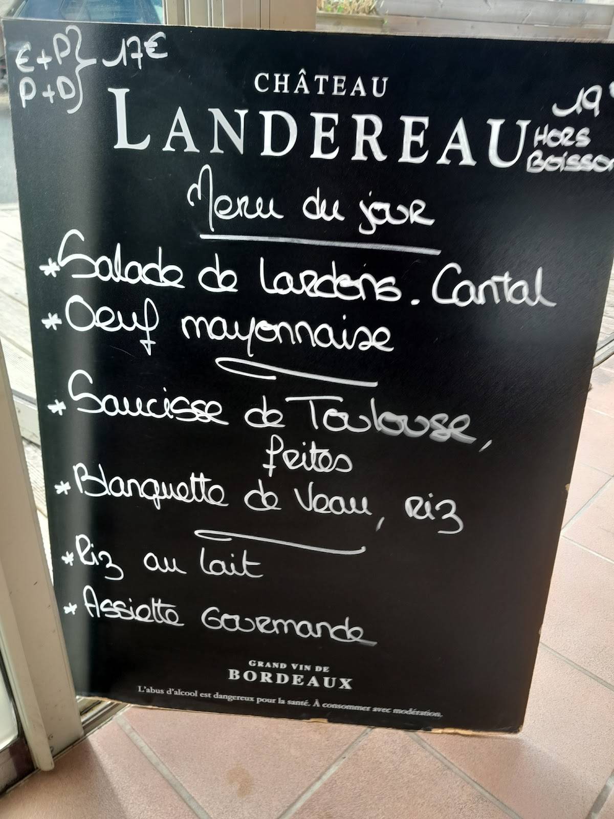 Menu au Restaurant de la gare, Latresne