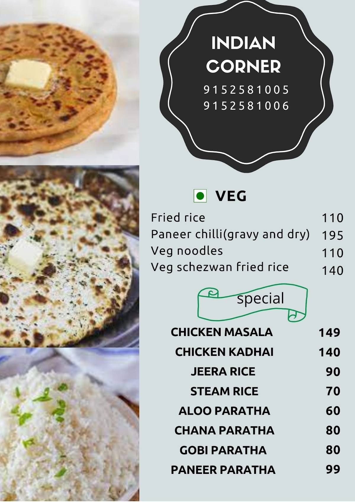 Menu at indian corner, Mumbai