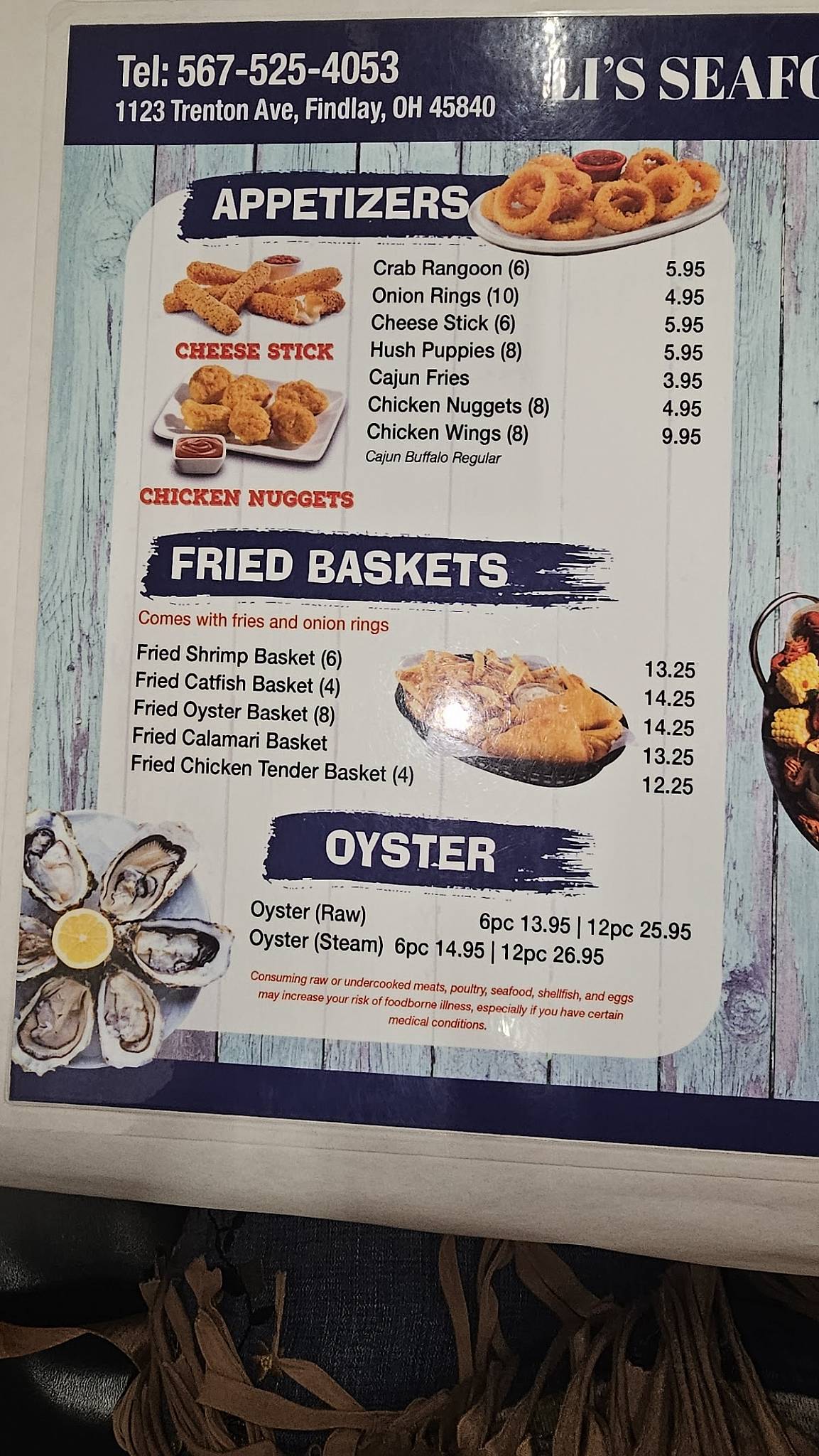 Menu at li's seafood boil restaurant, Findlay