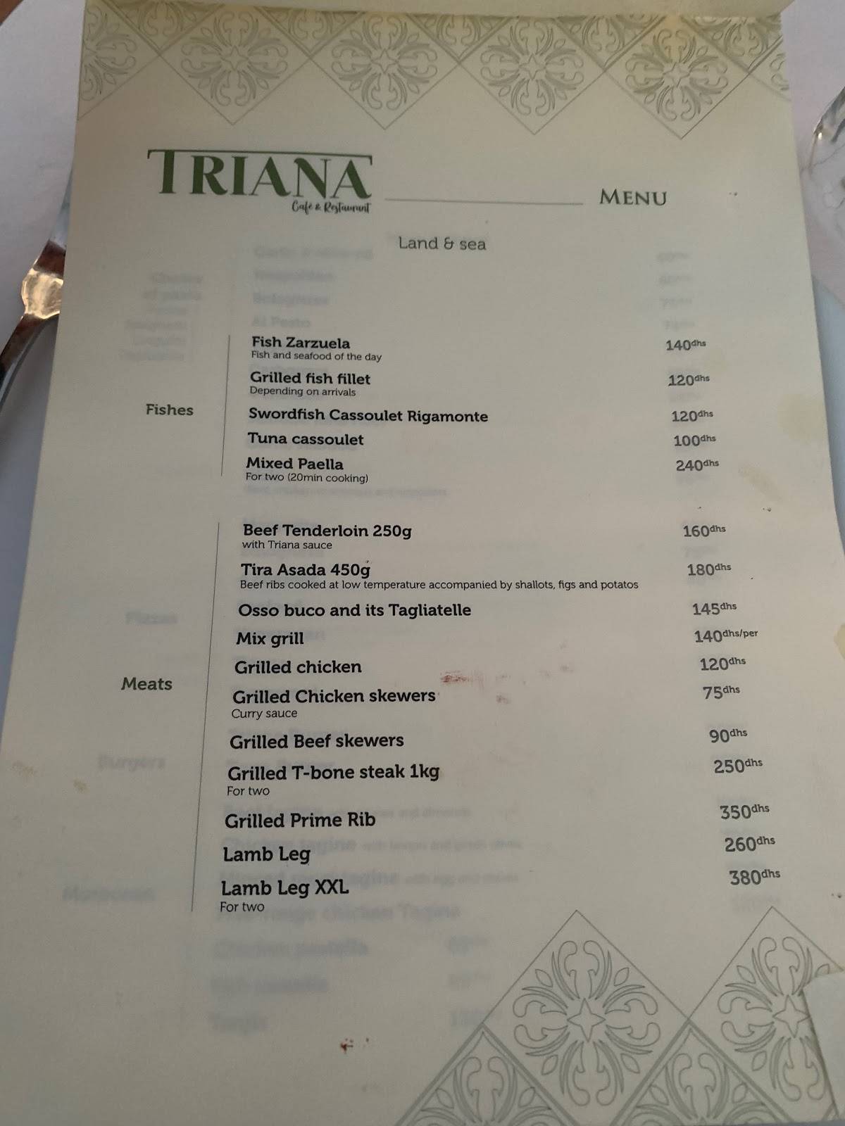 Menu at Restaurant Triana, Chefchaouen