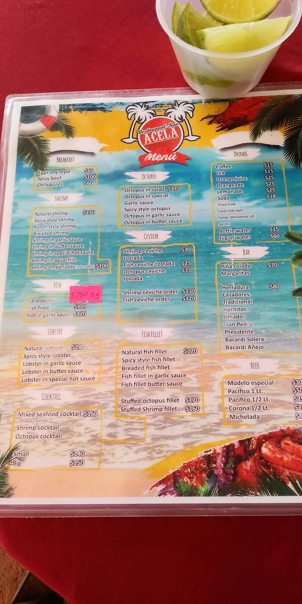 Menu at Restaurante Acela, Chacala