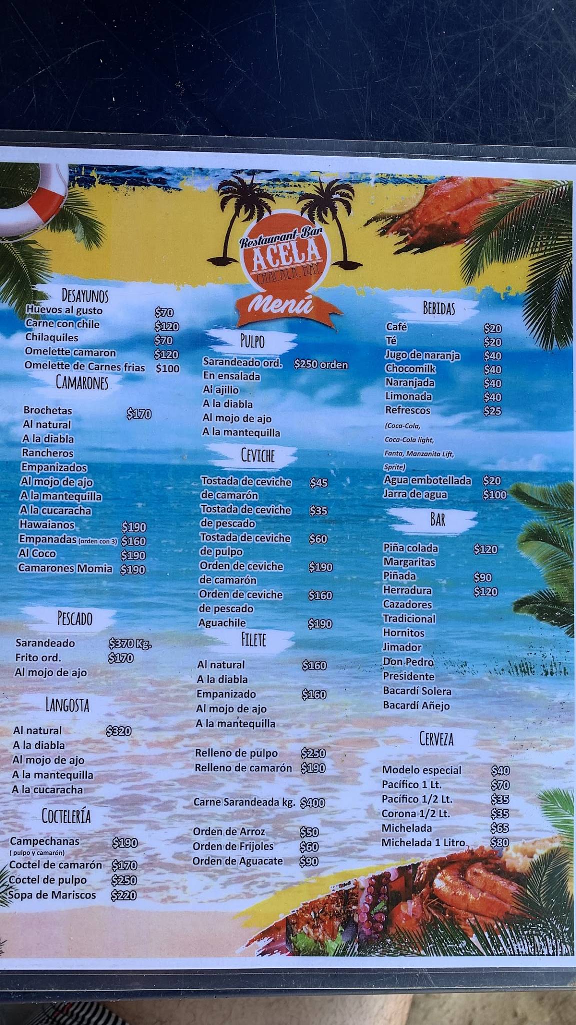 Menu at Restaurante Acela, Chacala