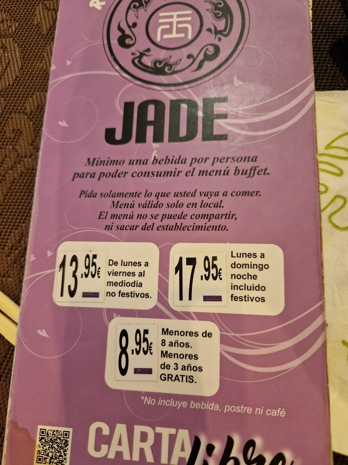 Carta de Restaurante Asiático Jade, Alcala de Henares