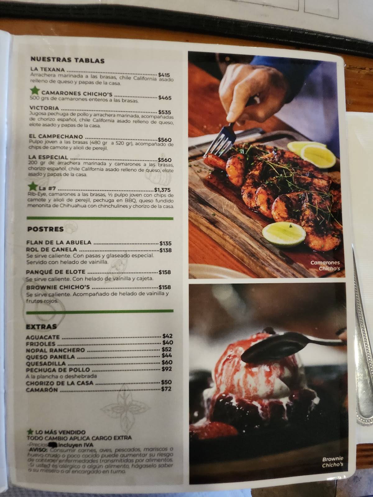Carta de Restaurante Chichos, Tijuana