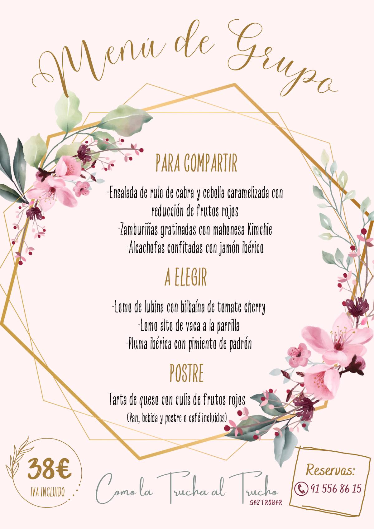 Carta de Restaurante Como la trucha al trucho, Pinto