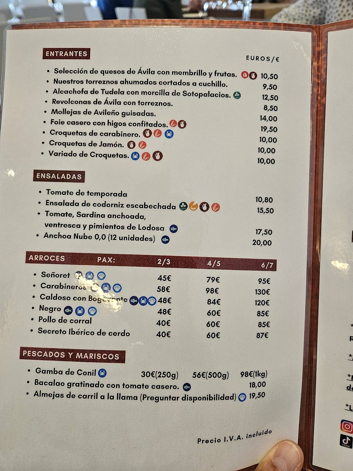 Menu at Restaurante Doña Concha 1912, Ávila‎