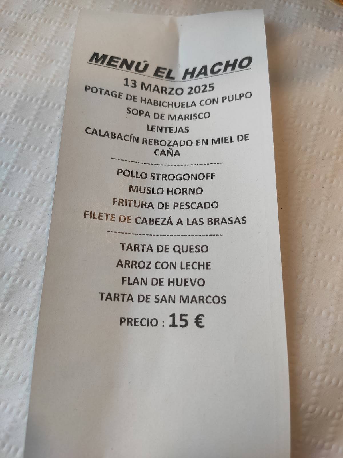Carta del pub y bar El Hacho II, Lora del Estepa