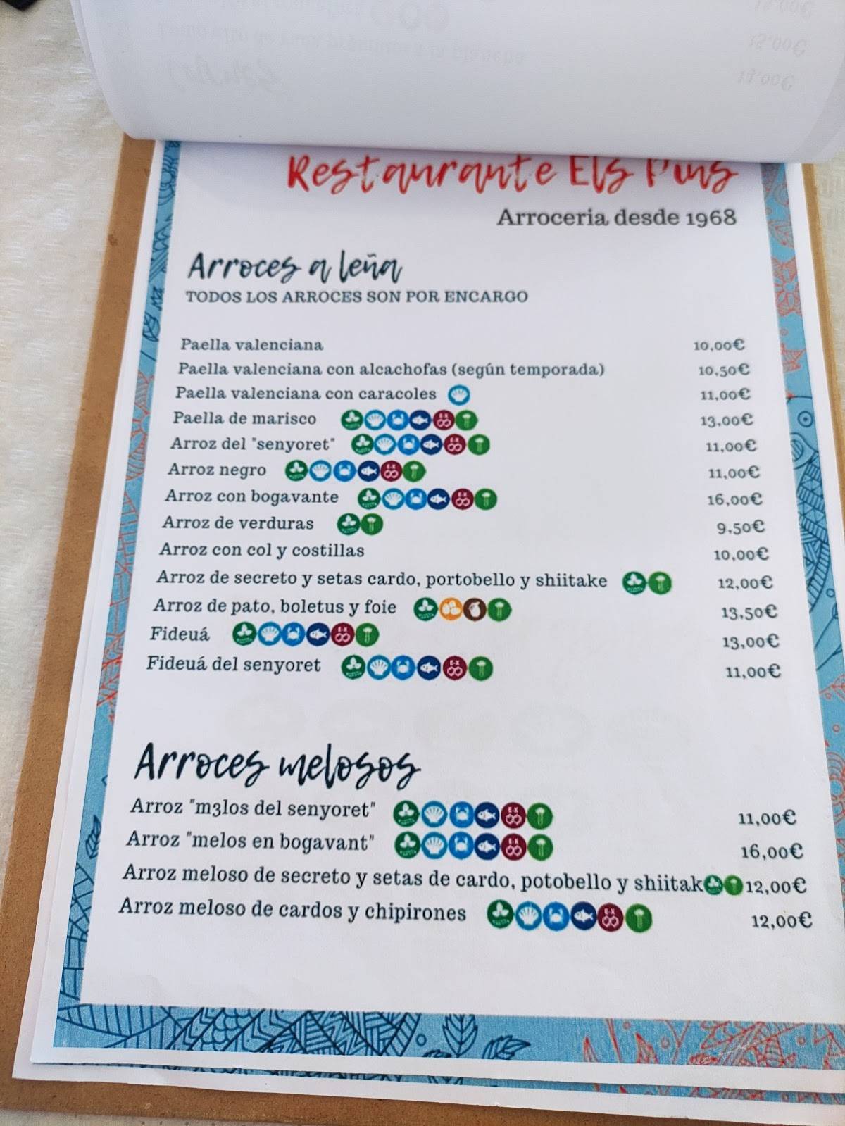 Carta de Restaurant Els Pins, Estivella