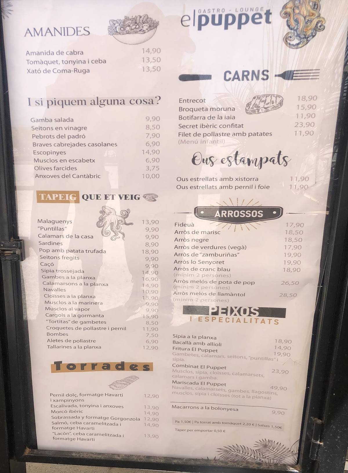 Carta de Restaurante Gastro Puppet, Comarruga