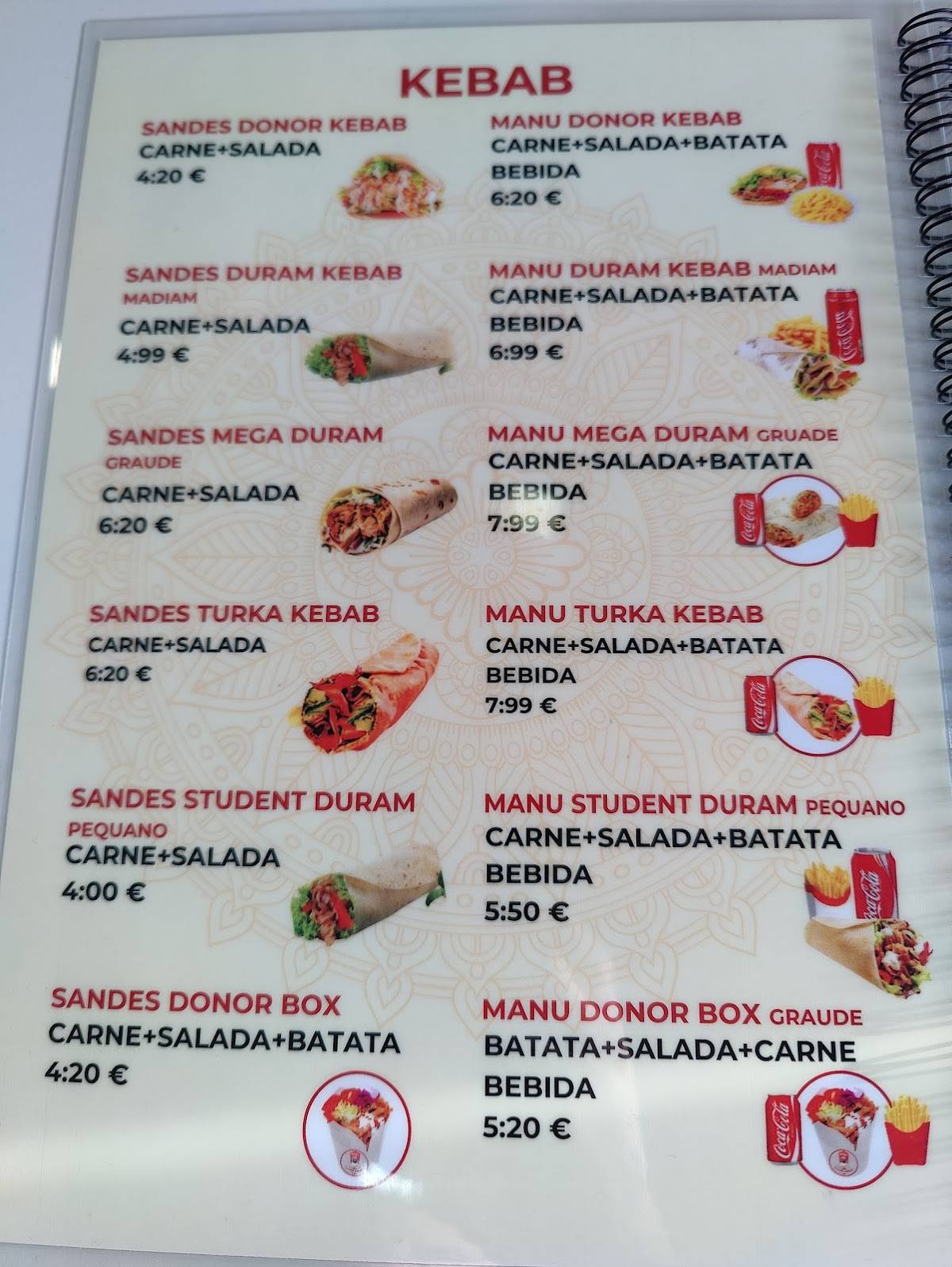 Menu em Restaurante Kebab Hut. Turcao kebab, Leiria, R. dos Mártires