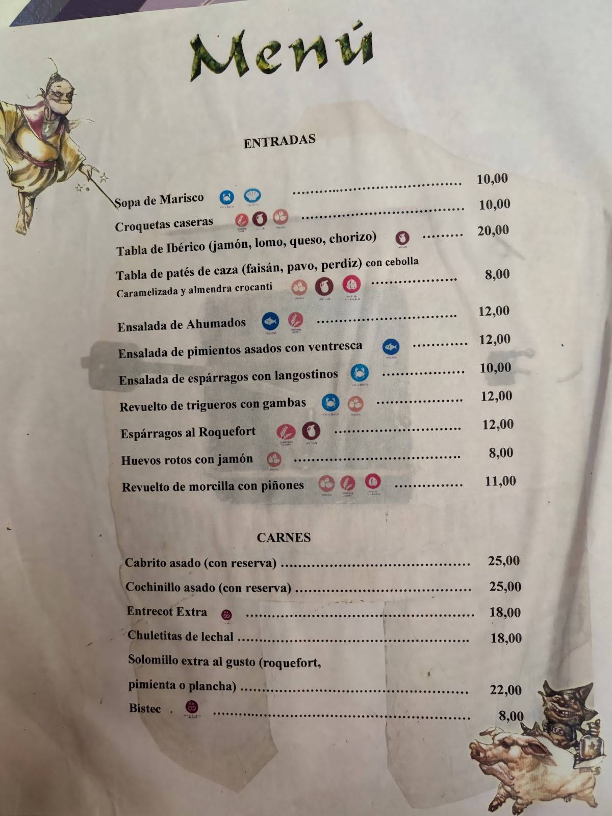 Carta de Restaurante Casa Las Meigas, Villamantilla