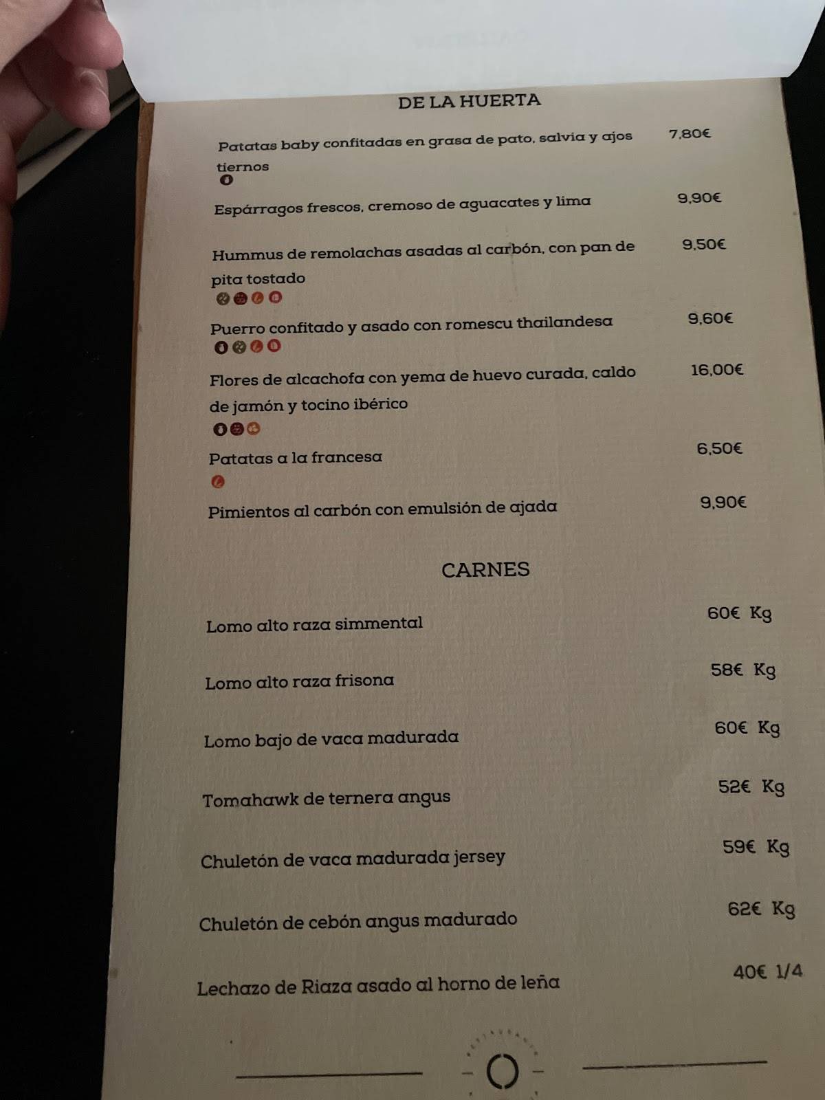 Carta de Restaurante Lobo, La Pinilla