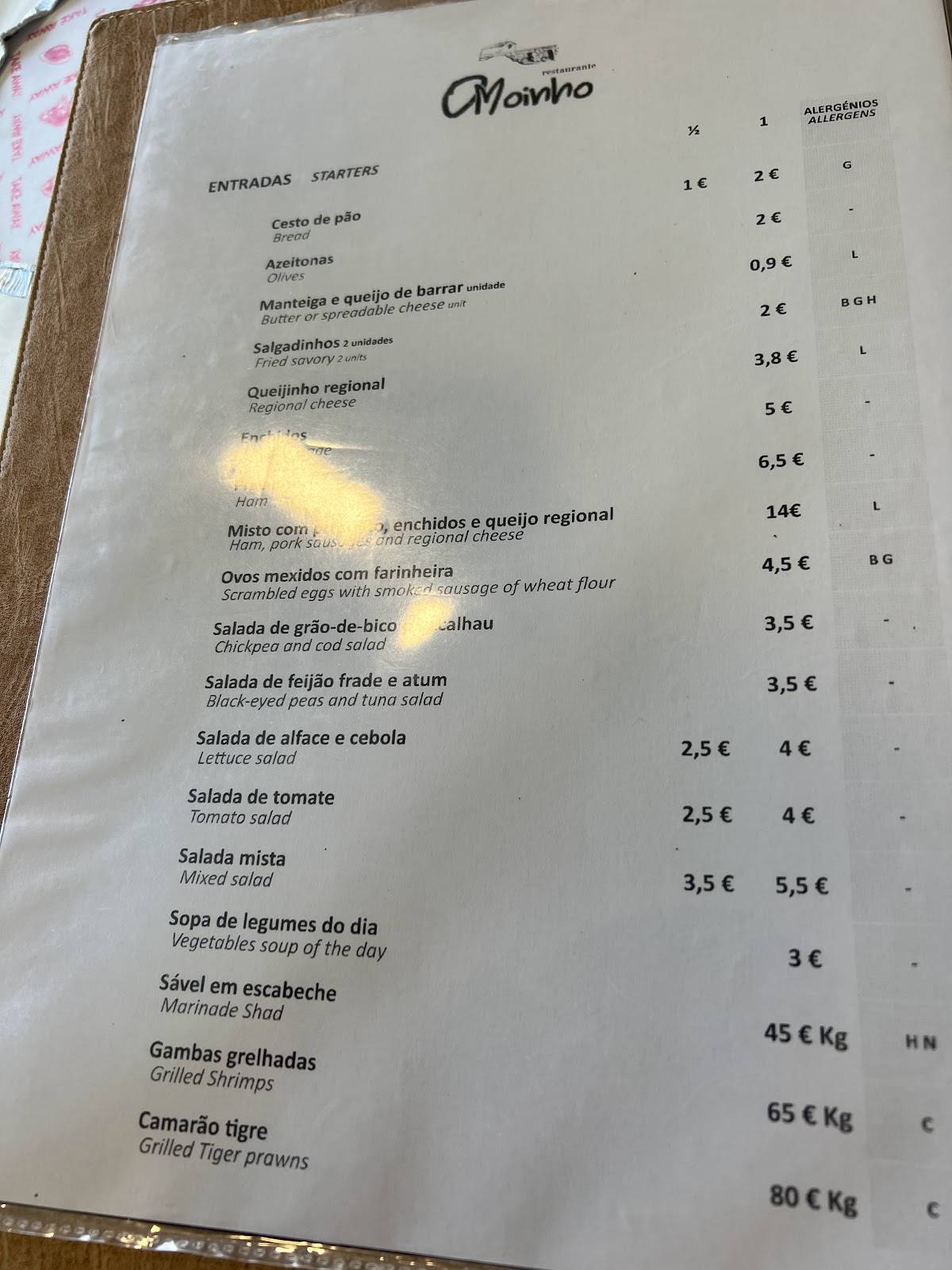 Menu em Restaurante O Moinho, Ponte da Barca