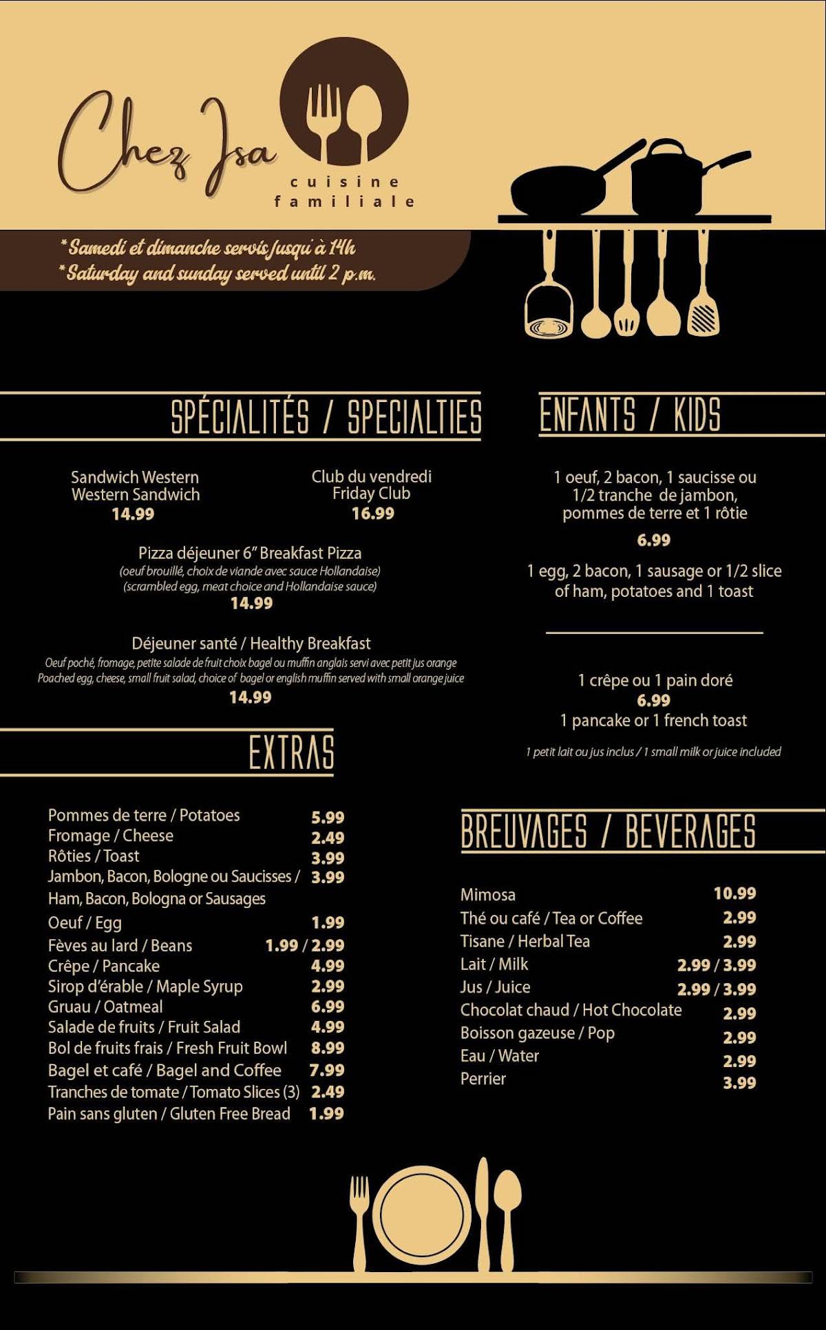 Menu at Resto Chez Isa restaurant, Bertrand