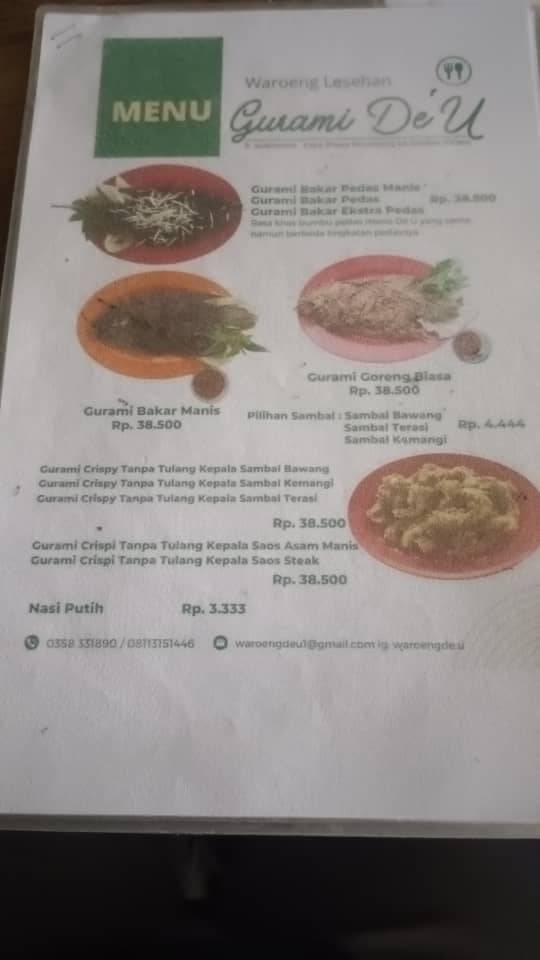 Menu at Resto De'U, Nganjuk