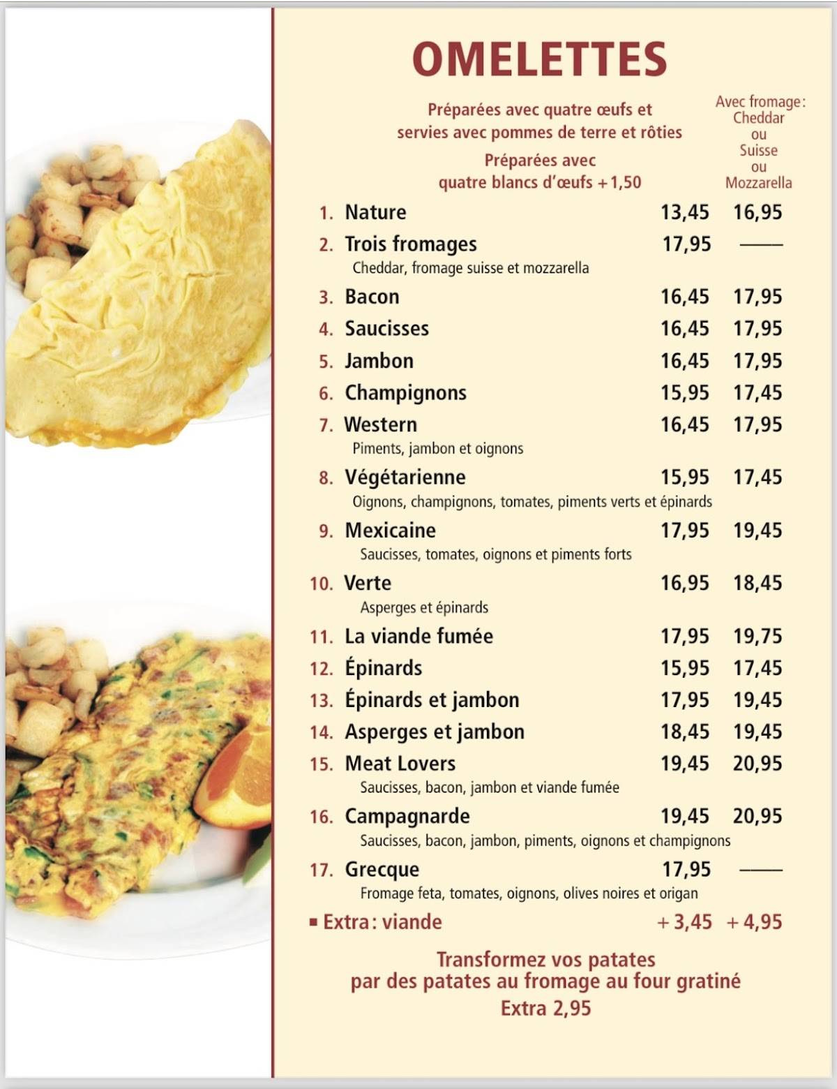 Menu au Resto St-Augustin restaurant, Mirabel, Rue de St Augustin
