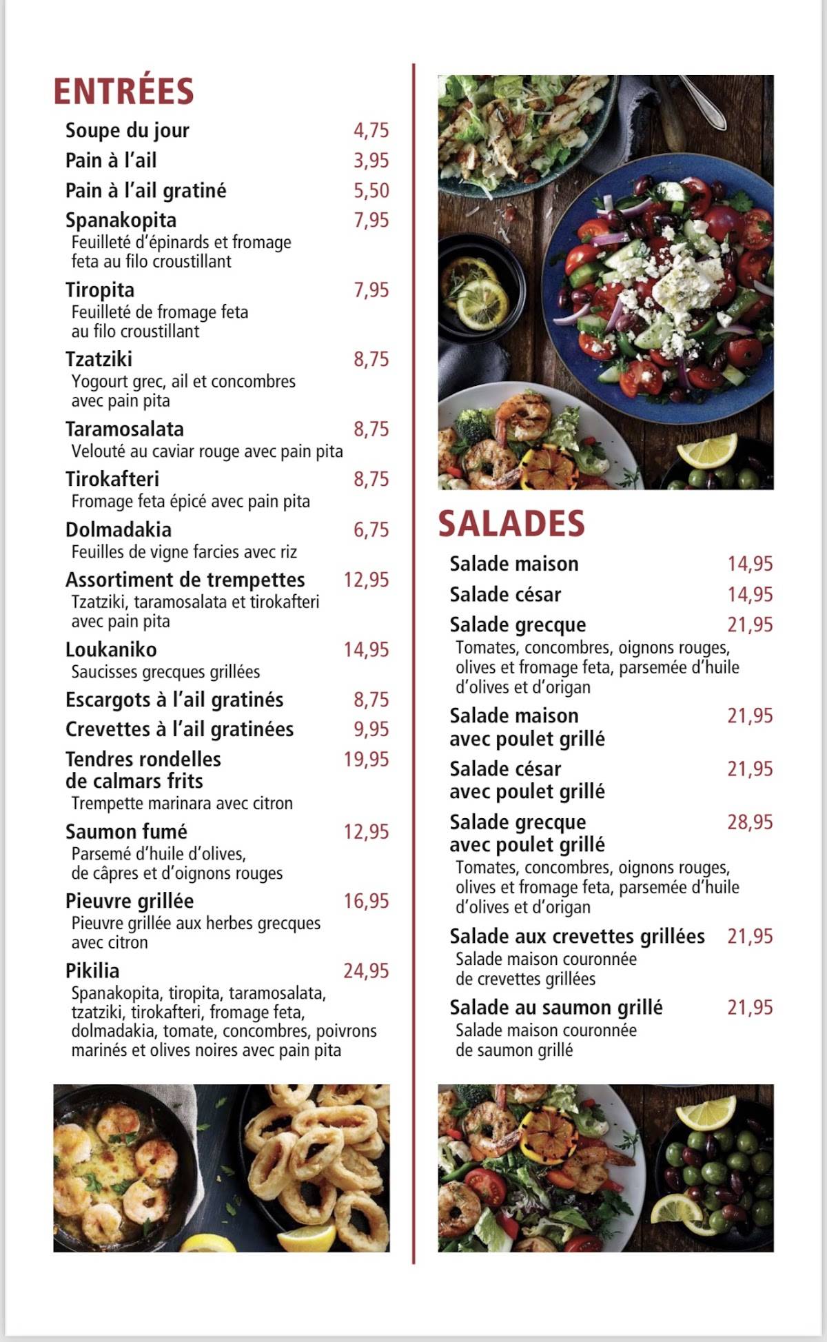 Menu au Resto St-Augustin restaurant, Mirabel, Rue de St Augustin