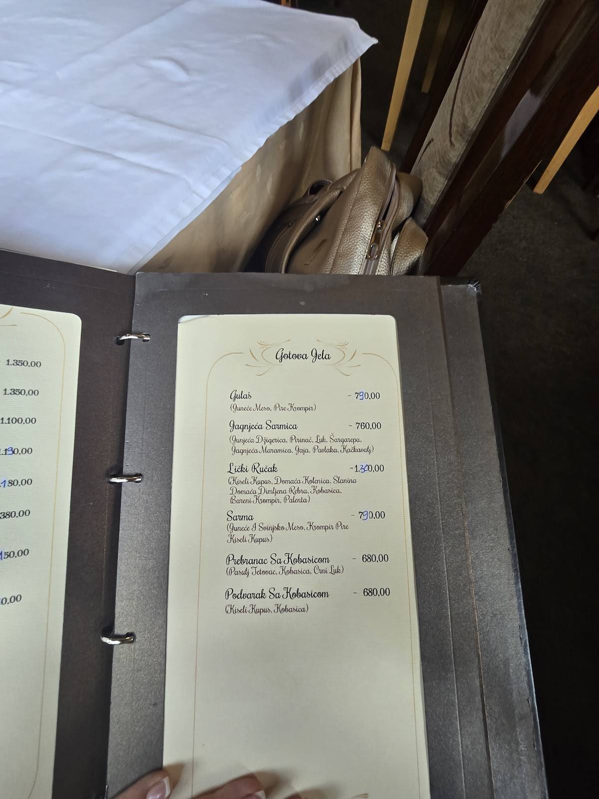 Menu at Restoran Uzelac restaurant, Belgrade