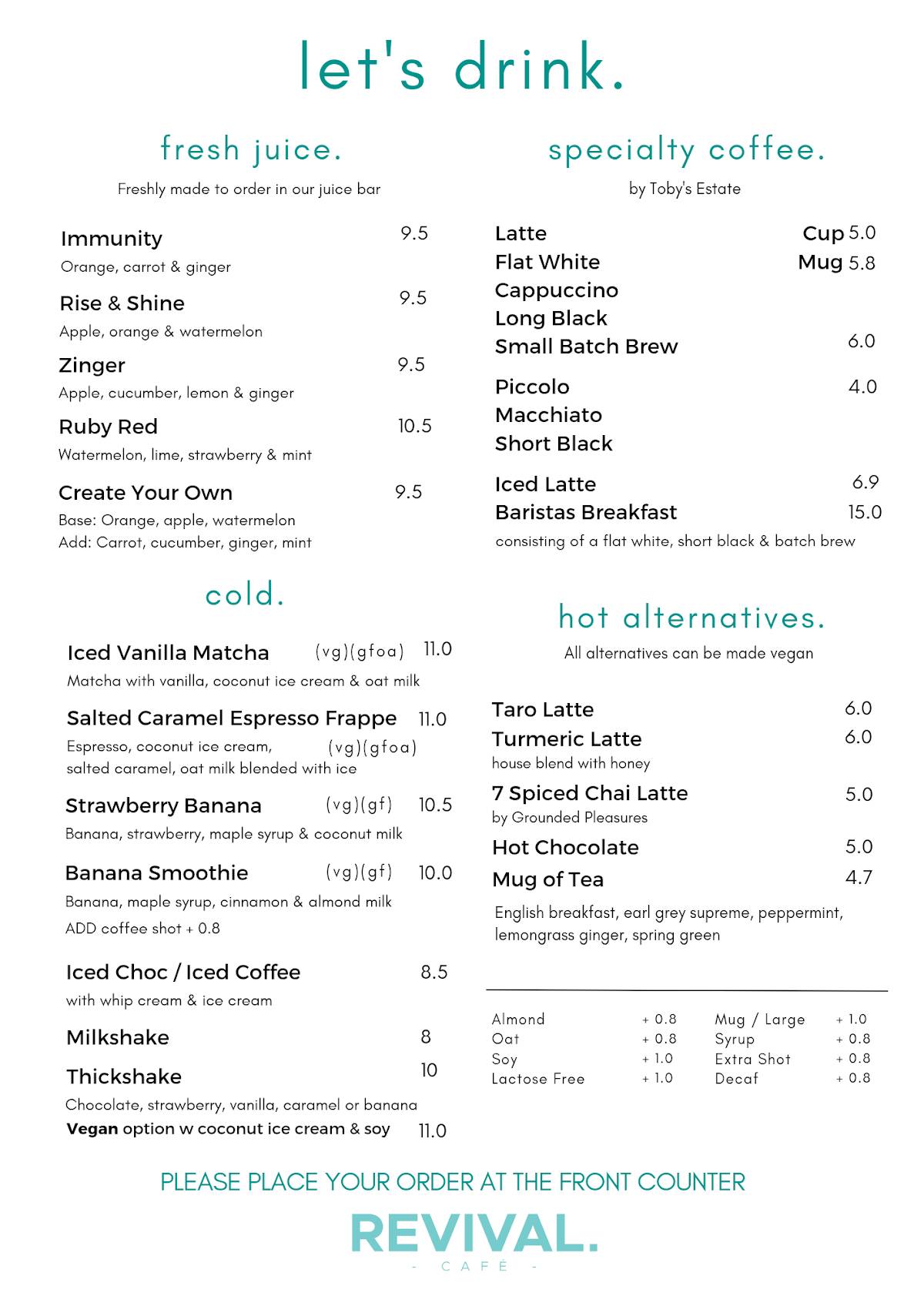 Menu at Revival Cafe Adelaide, Blakeview