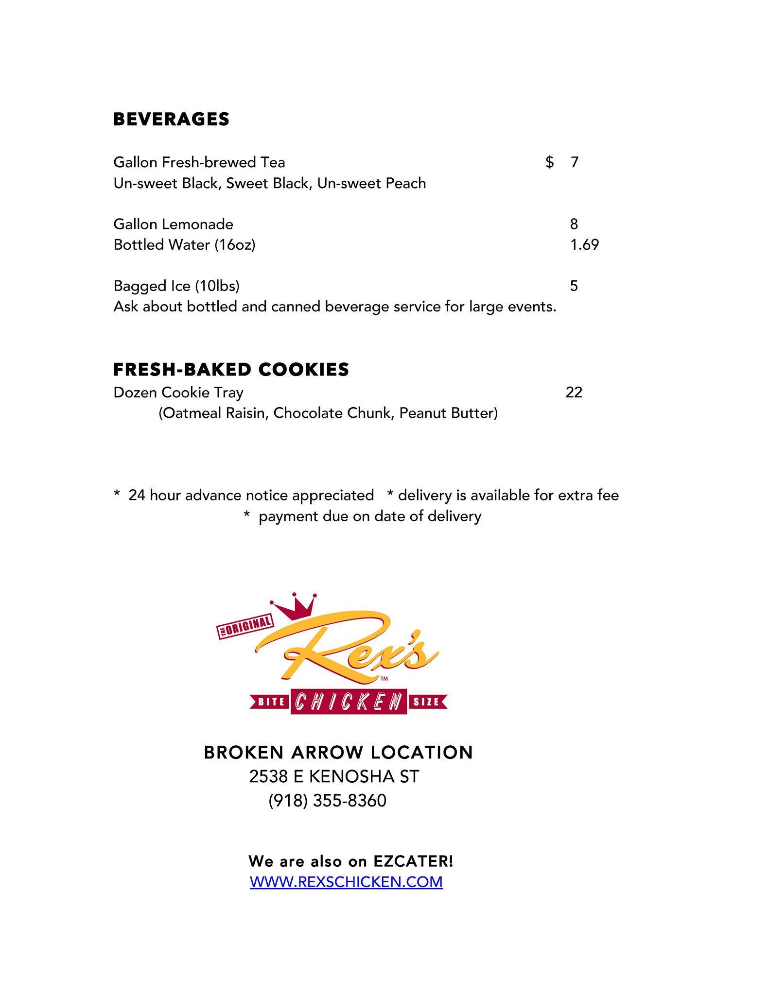Menu at Rex's Chicken restaurant, Broken Arrow, E Kenosha St